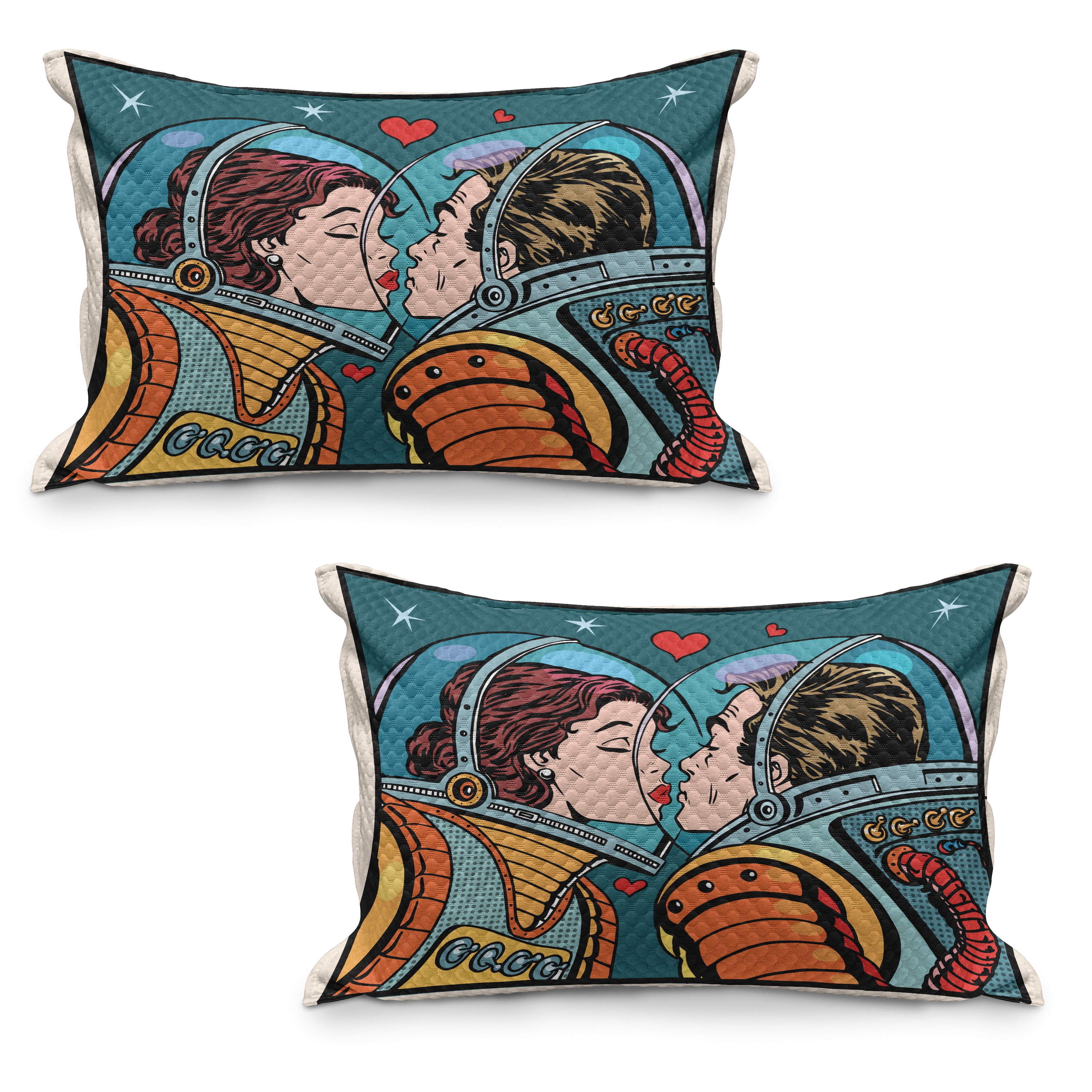 Love Quilted Pillowcover Set of 2, Space Man and Woman Astronauts ...