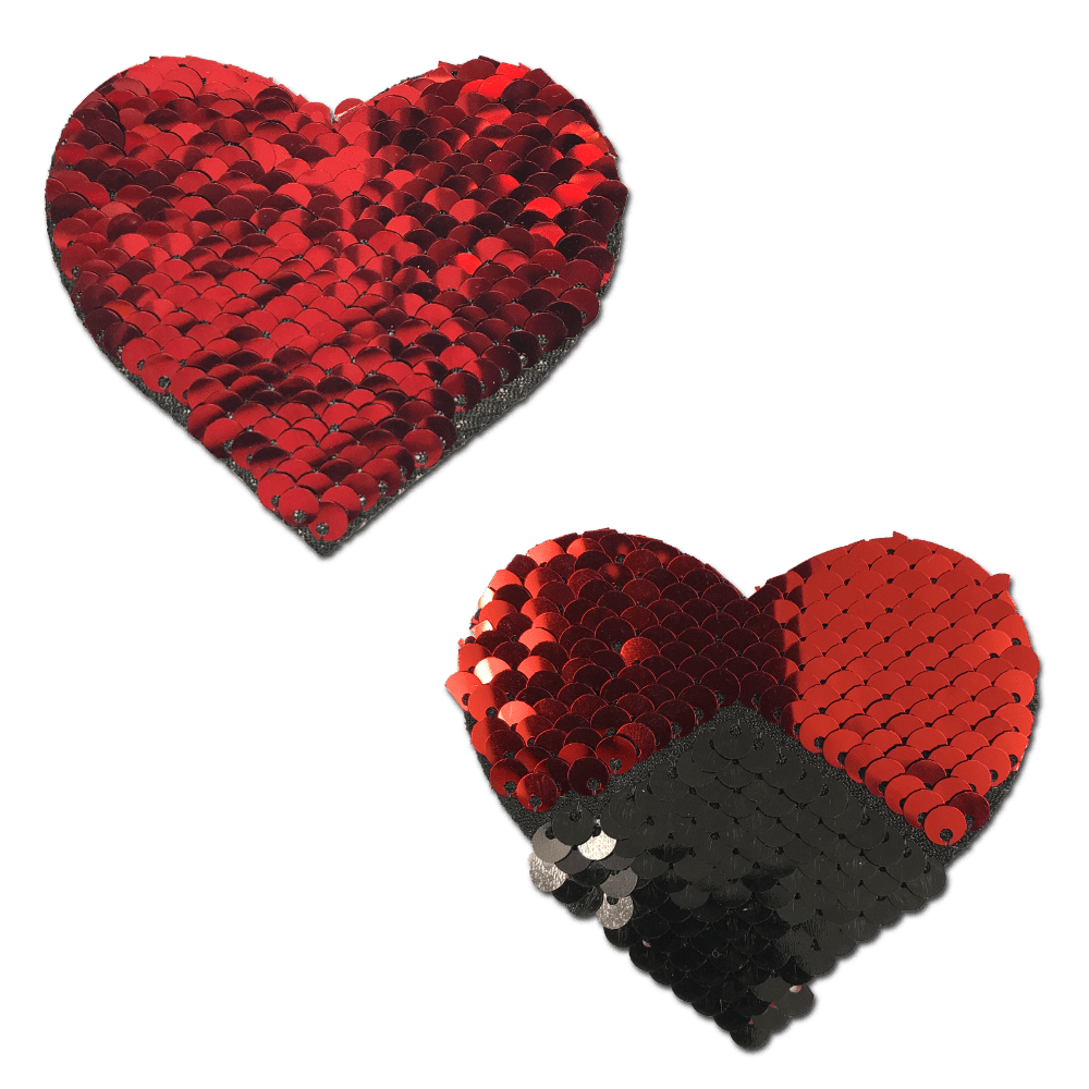 Love: Red & Black Color Changing Sequin Heart Nipple Pasties by ...