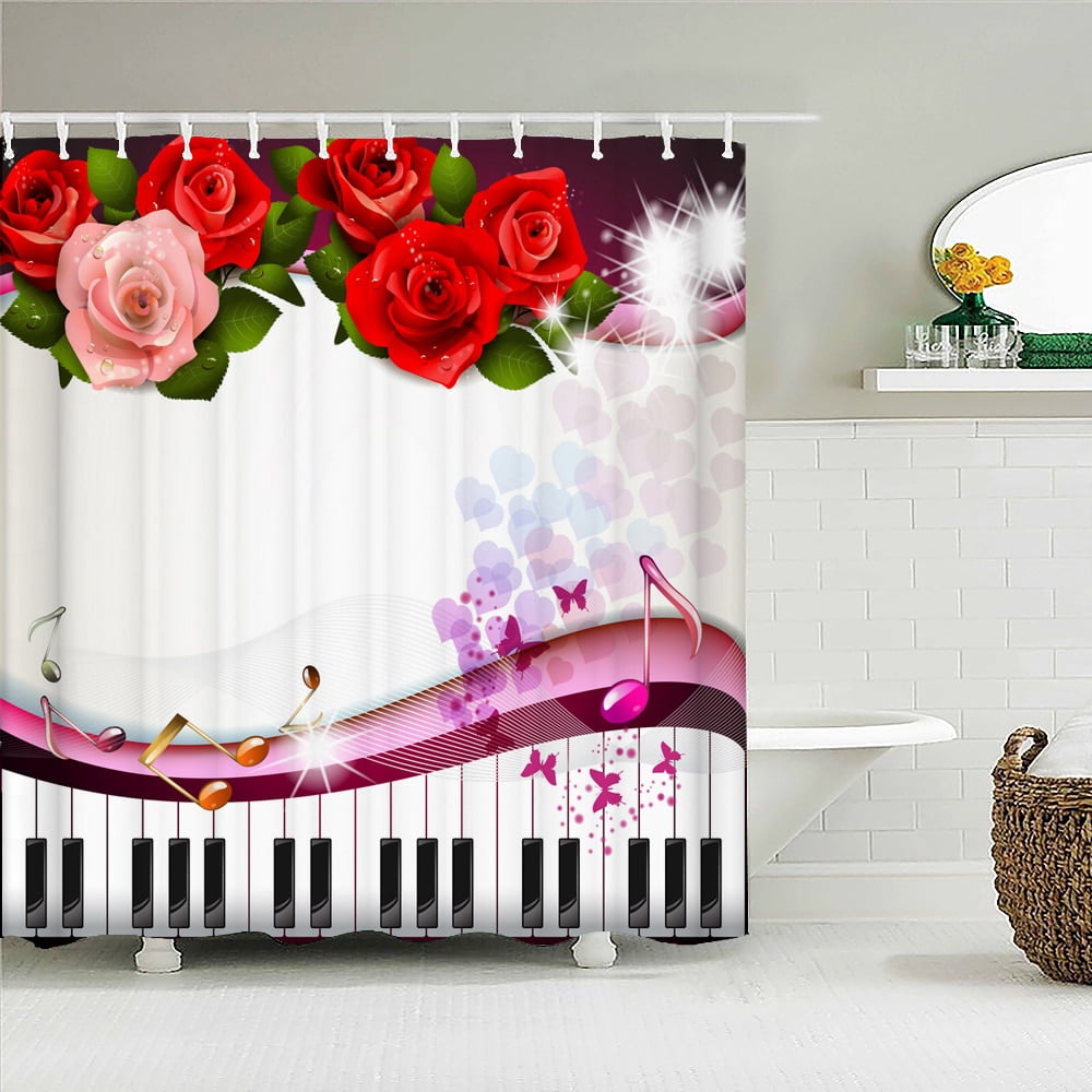 Love Red Rose Shower Curtain Bath Screen Waterproof Fabric Bathroom ...