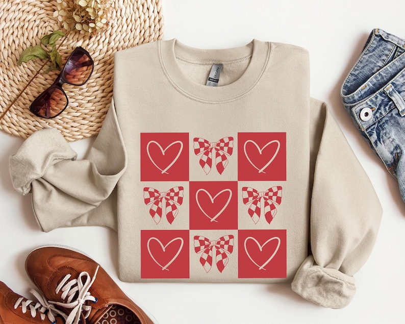 Love Retro Checkered Shirt, Coquette Valentine's Day Heart Bow ...