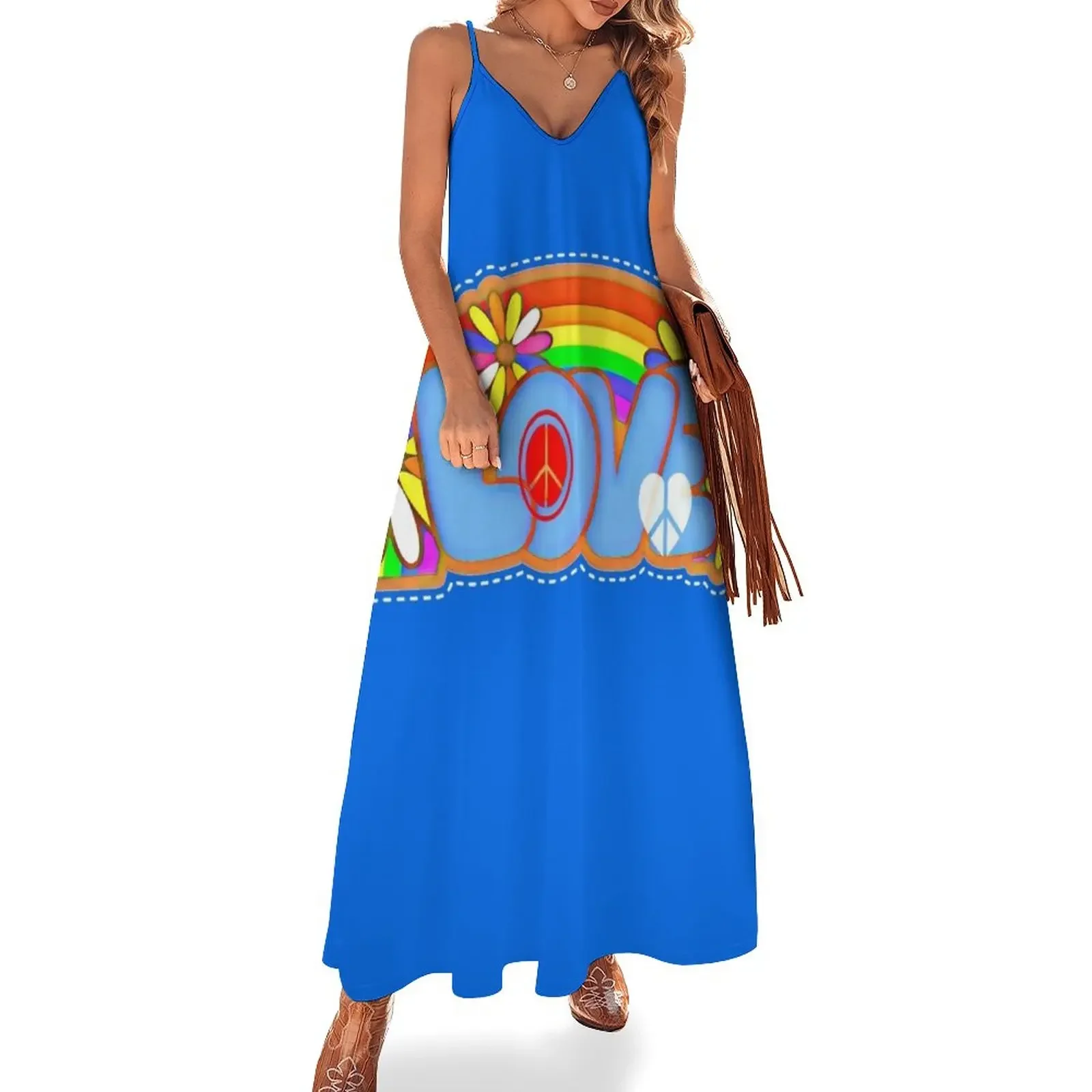 Love Retro Peace Sign Hippy Art Sleeveless Dress ladies dresses for ...