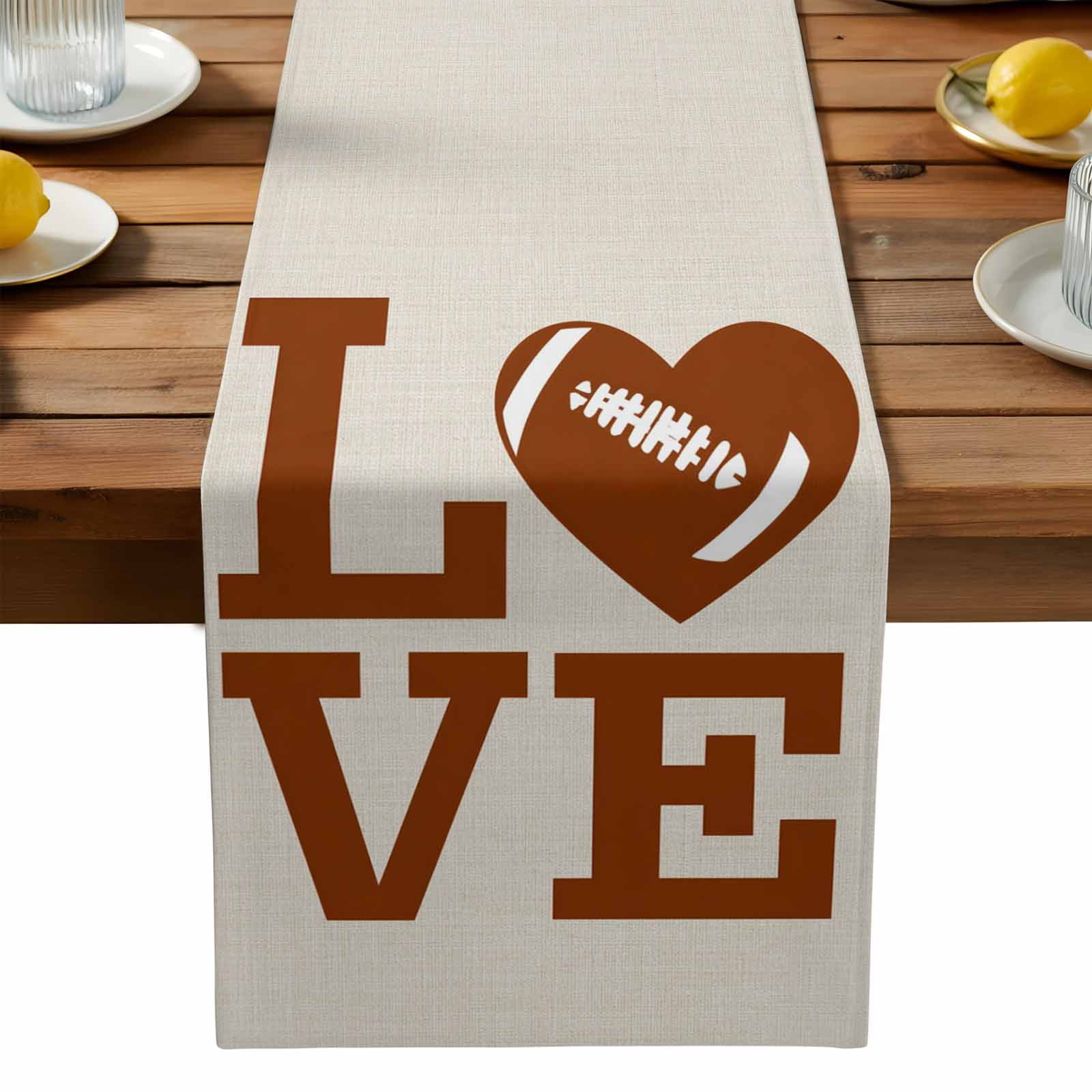 Love Rugby Table Runner, Valentine's Day Abstract Brown Love Heart ...