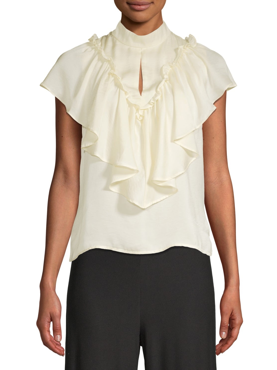 Love Sadie Women's Short Sleeve High Neck Ruffle Blouse - Walmart.com