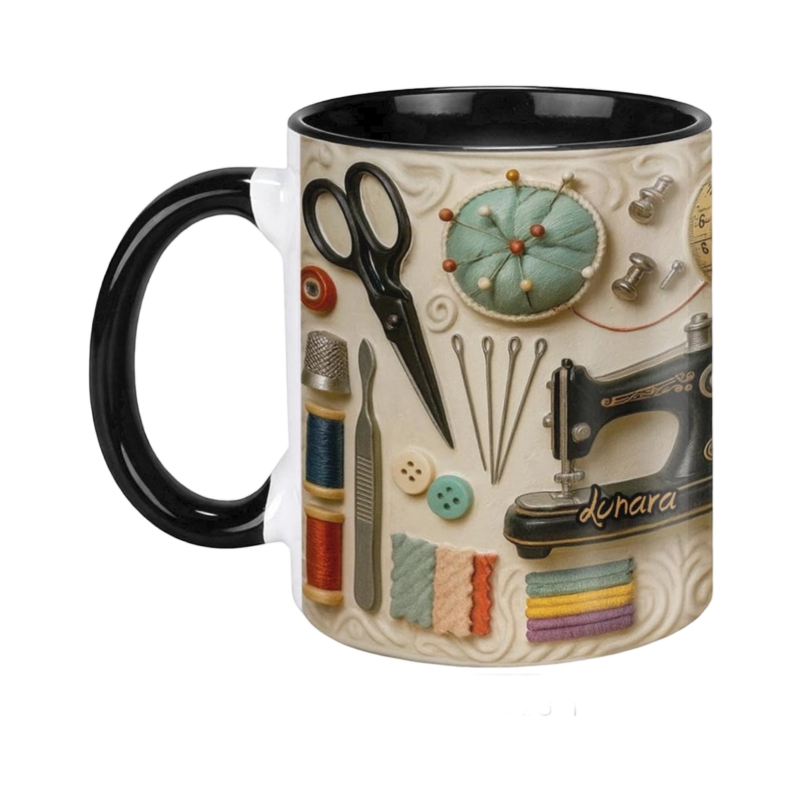 Love Sewing Coffee Mug for Crafters, Sewing and Crochet Theme Cup, 2D ...