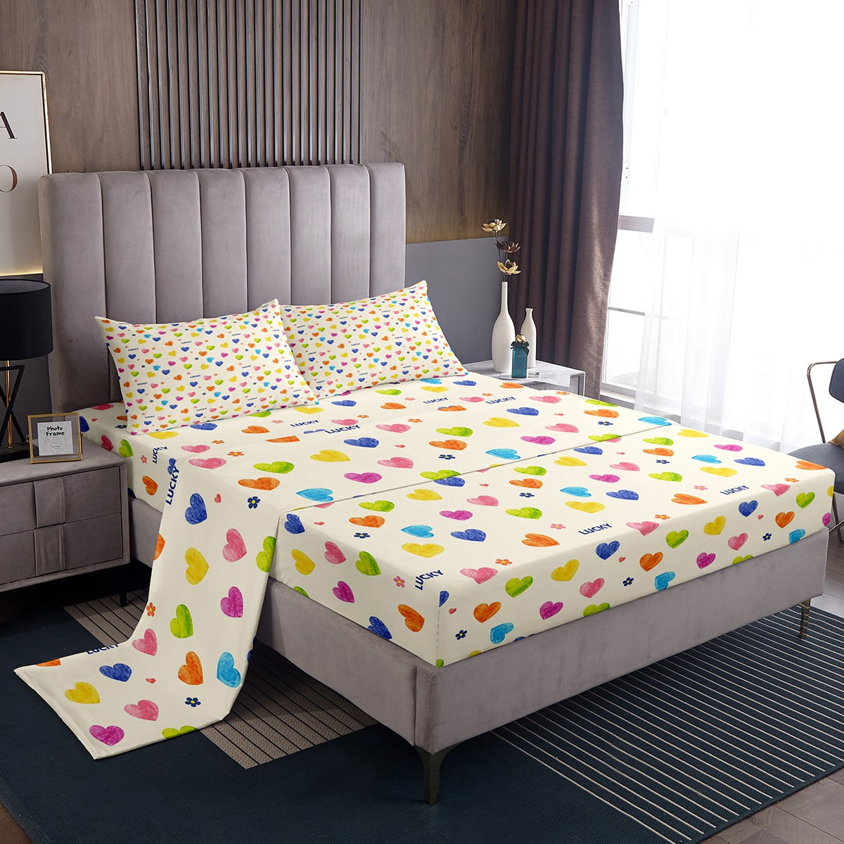 Love Shaped Print Sheet Set Love Heart Pattern Sheets Youth, Full Size ...