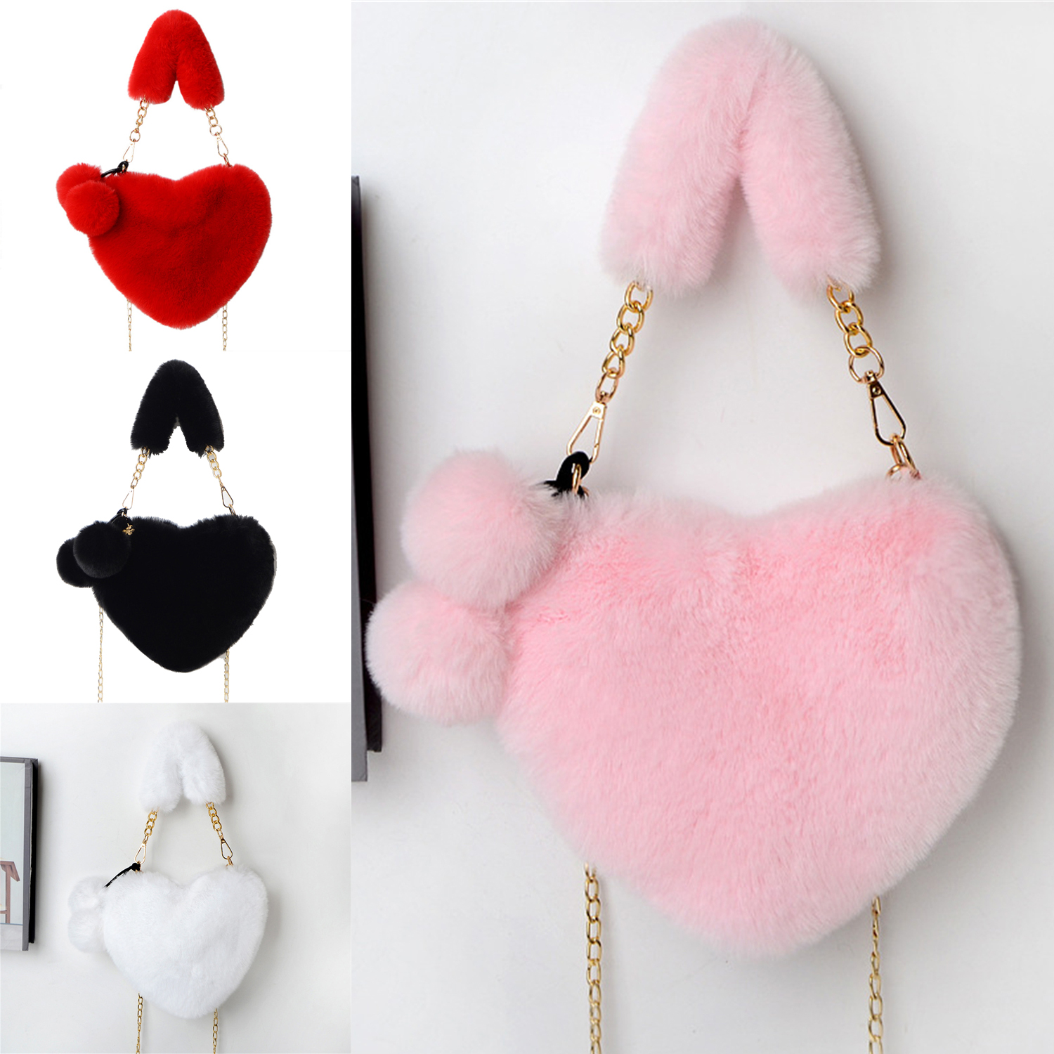 Love Shoulder Furry Bag Valentine's Day Gift Girls Princess Plush ...