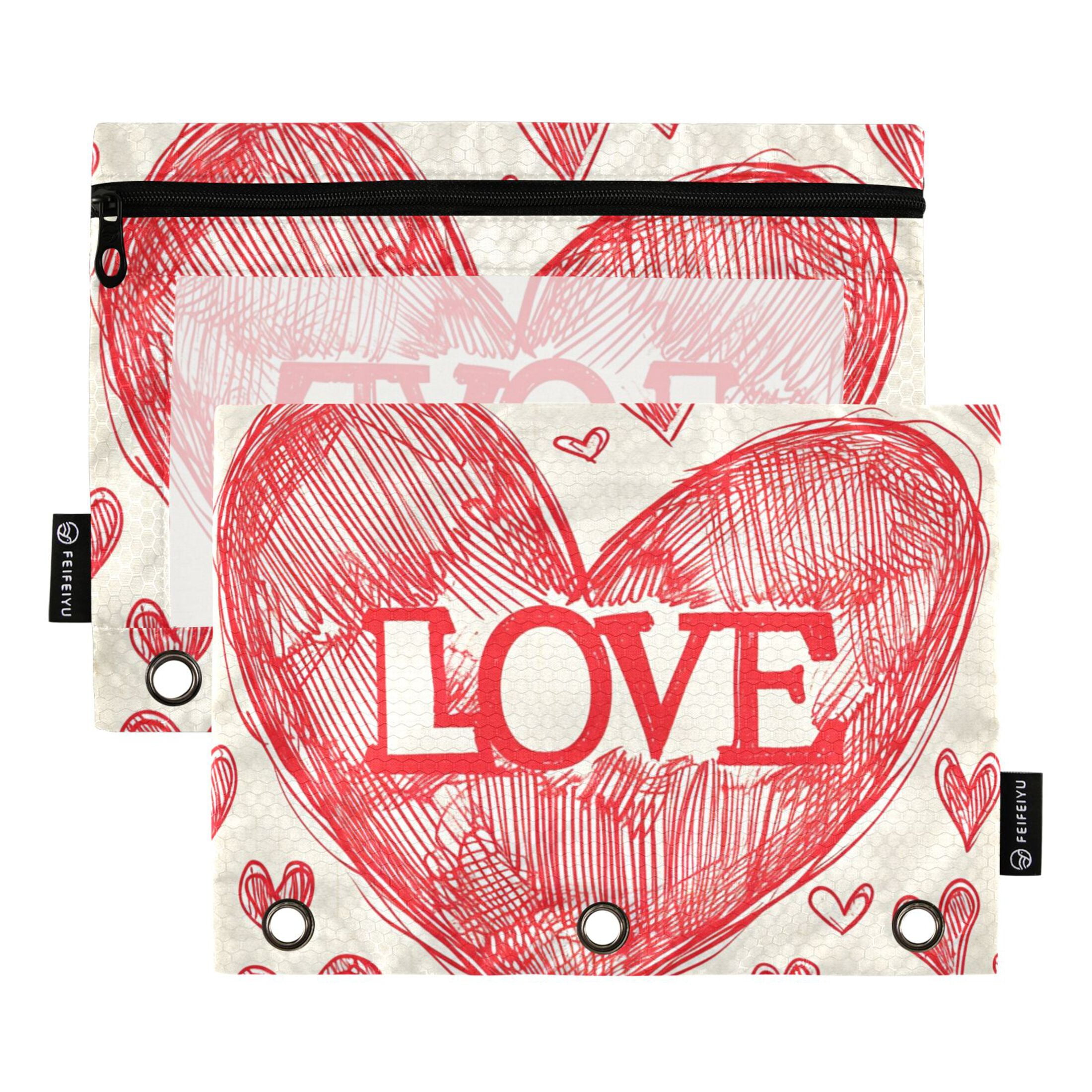 Love Sign Red Hearts Valentine Binder Pouches Zipper Pocket Document ...