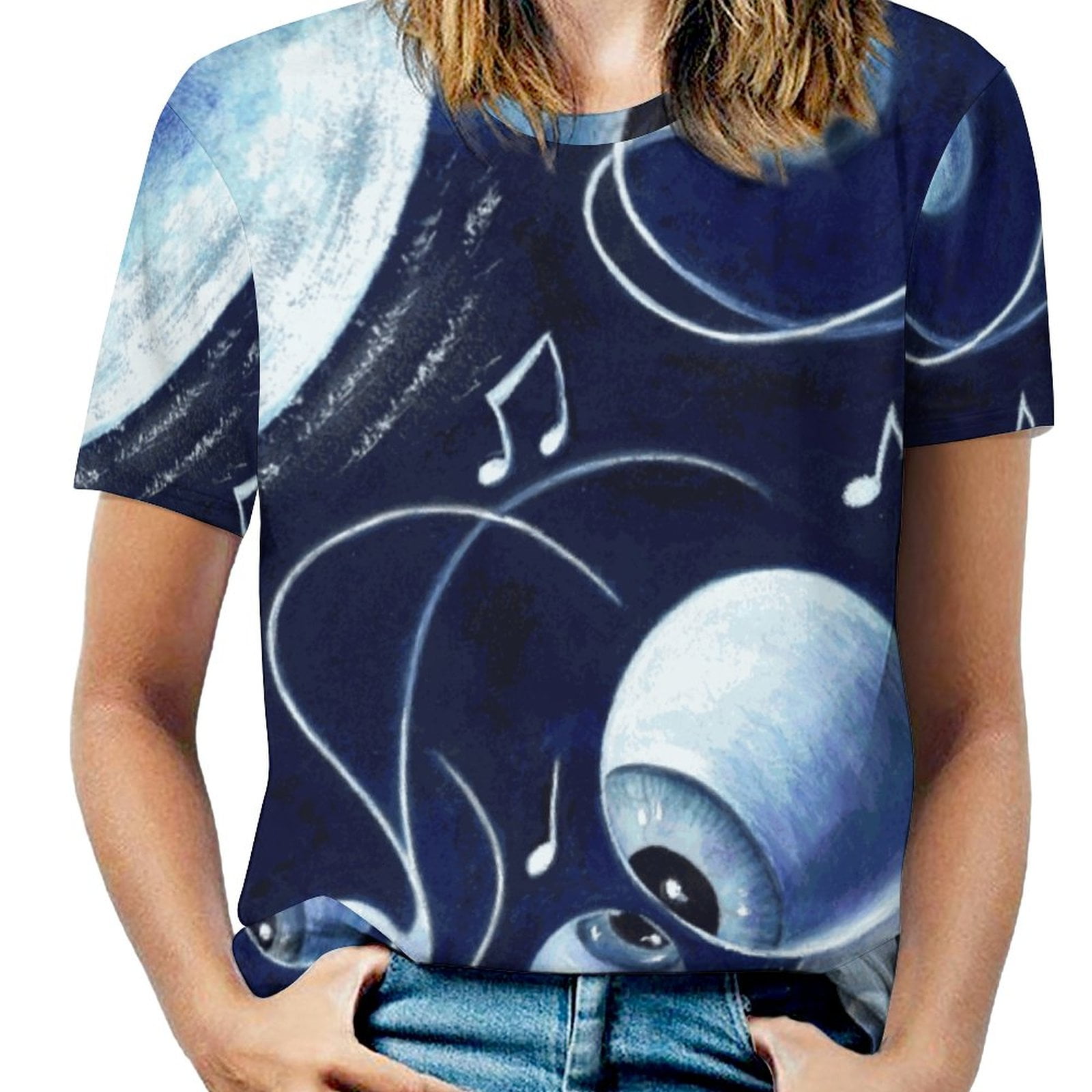 Love Song New Fashion Zip Off Shoulder Top Short-Sleeve Women Shirt Blue Night Navy Blue Dark ...