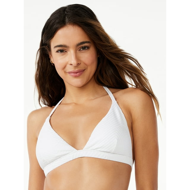 Love & Sports Women's White Textured Triangle Bikini Top with Macrame Back, Sizes XS-XXL ...
