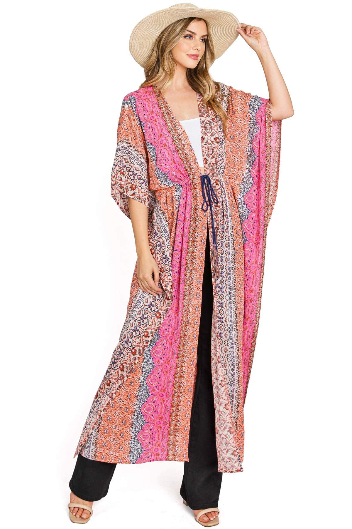 Love Stitch Women's Bohemian Robe Kimono Cardigan (One Size, Coral ...