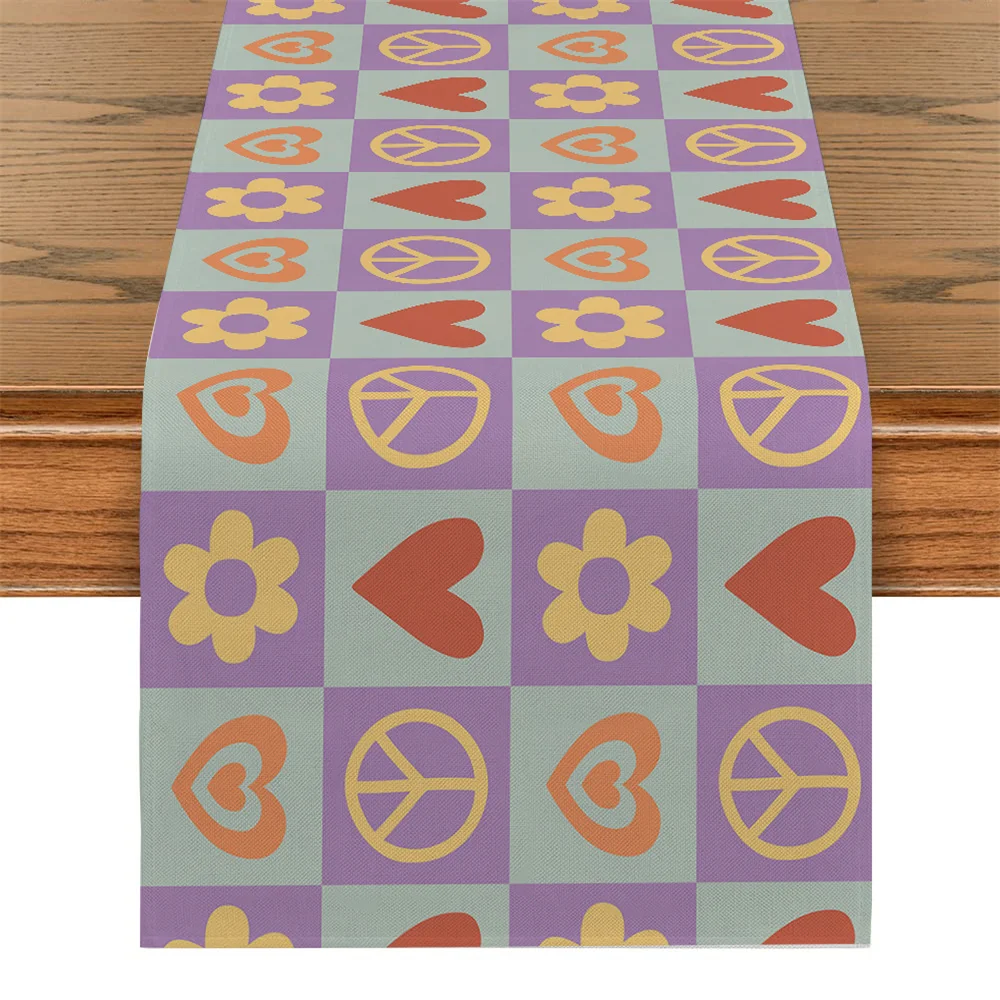 Love Style Grid Table Flag Blue Pink Flower Plant Table Runner Family ...
