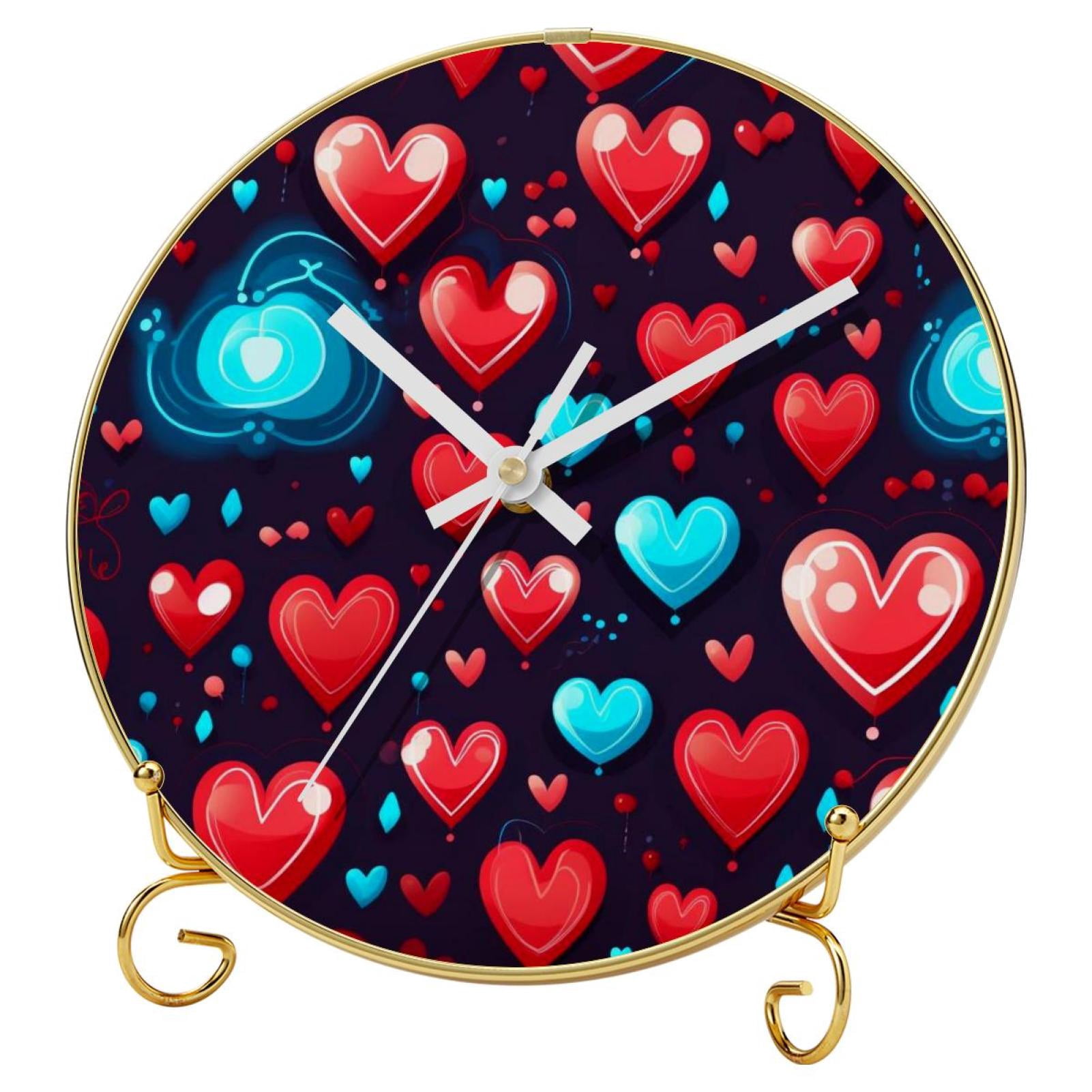 Love Stylish Round Wall Clock with Printed Design, Hooks, and Gold ...