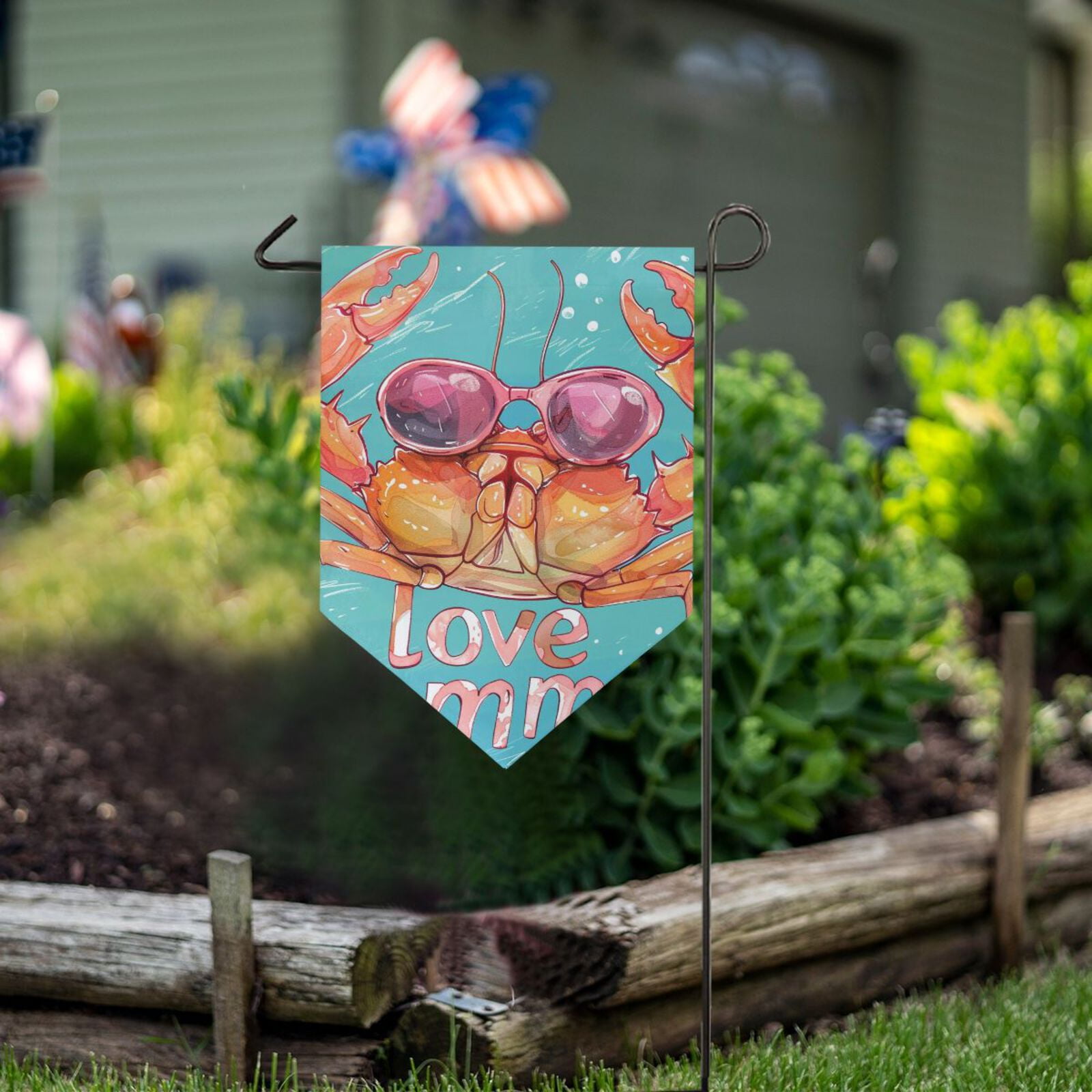 Love Summer Crab Garden Flag 18" x 12.5" Double Sided Yard Lawn Outdoor ...