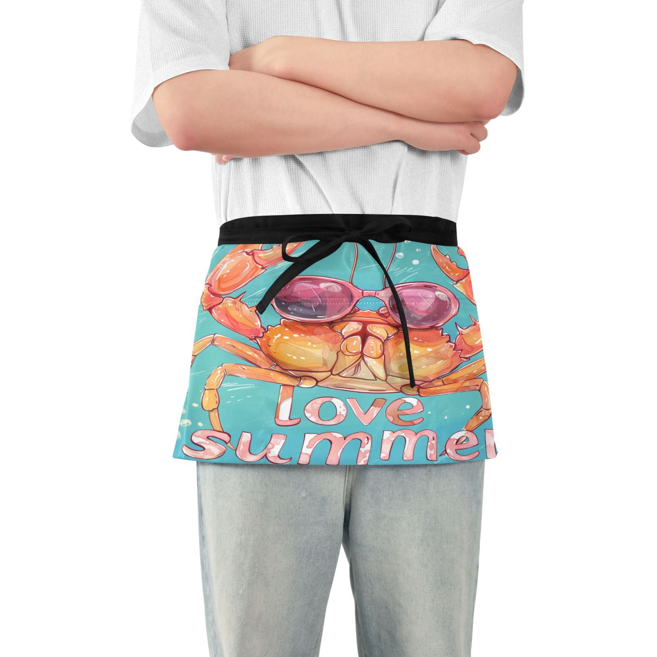 Love Summer Crab Server Apron with 3 Pockets Waterproof Waitress Waist ...