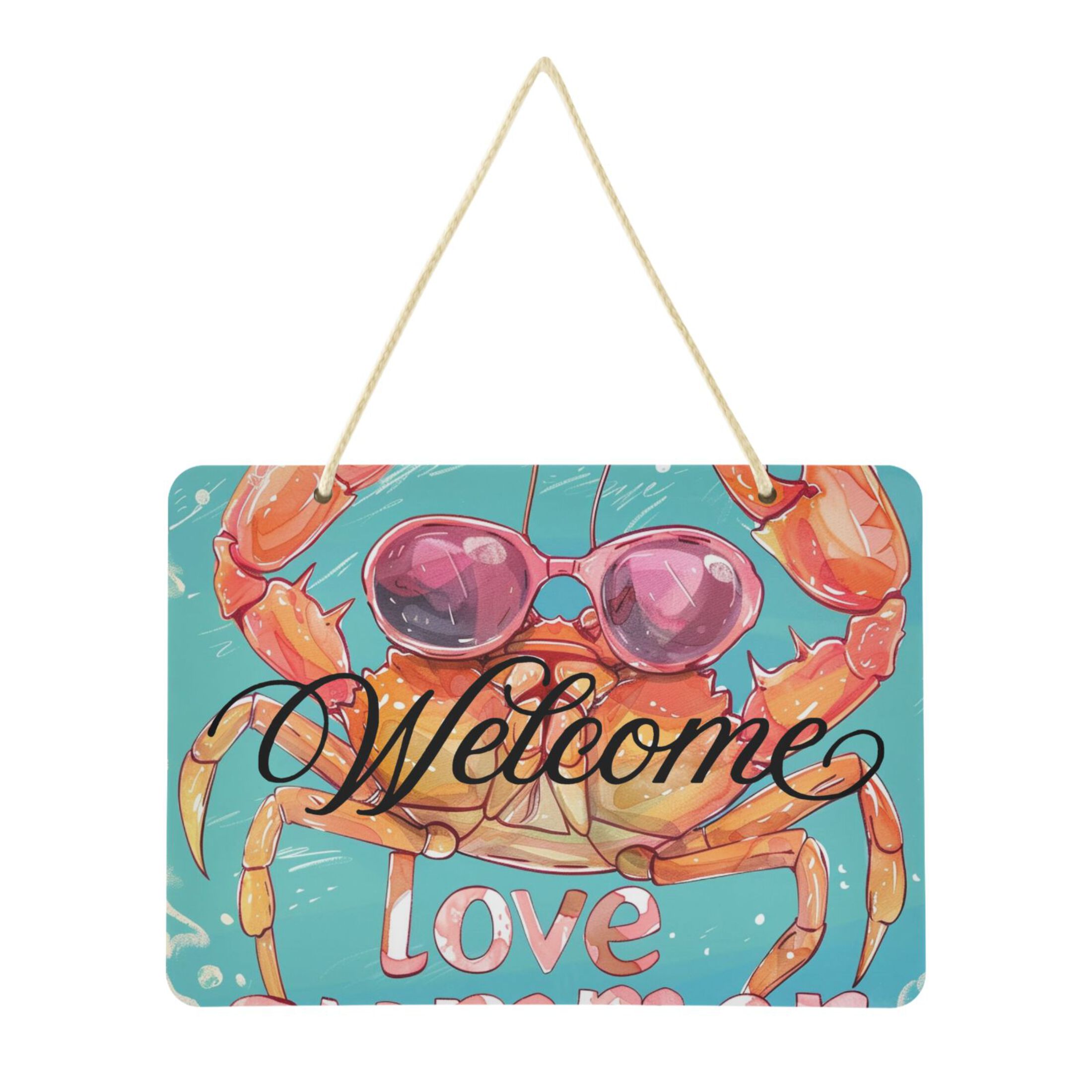 Love Summer Crab Welcome Sign Front Door PVC 14x10 inch Hanger Hello ...