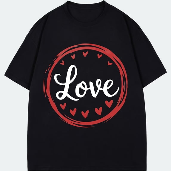 Love T-Shirt Black Love Text With Red Hearts And Circle Design For ...