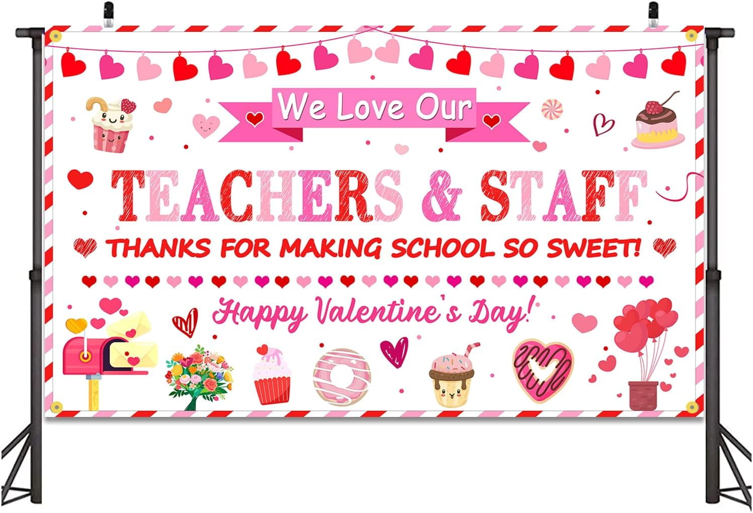 We Love Our Teachers and Staff Happy Valentine’s Day Backdrop Banner ...