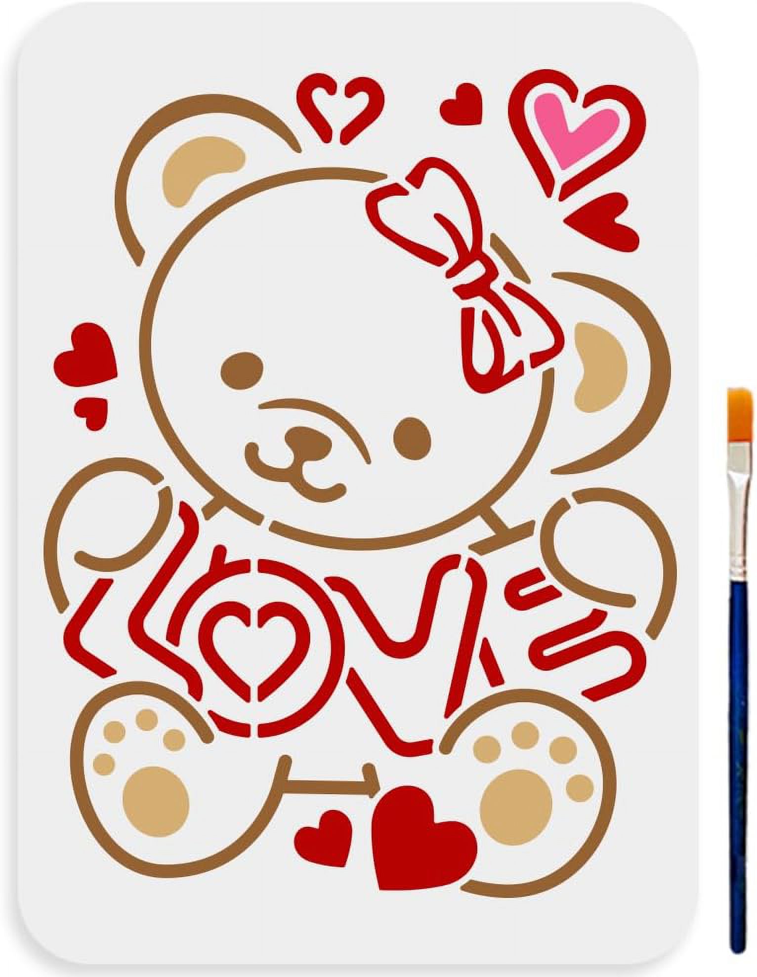 Love Teddy Bear Stencil 11.7×8.3inch Large Love Bear DIY Craft Template ...