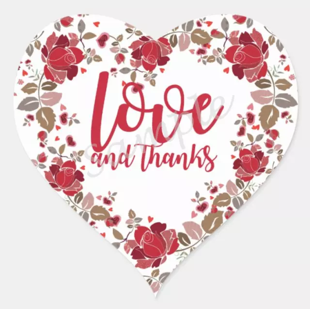 Love And Thanks Sticker Party Favors Sticker - (Heart Shaped) Envelope ...