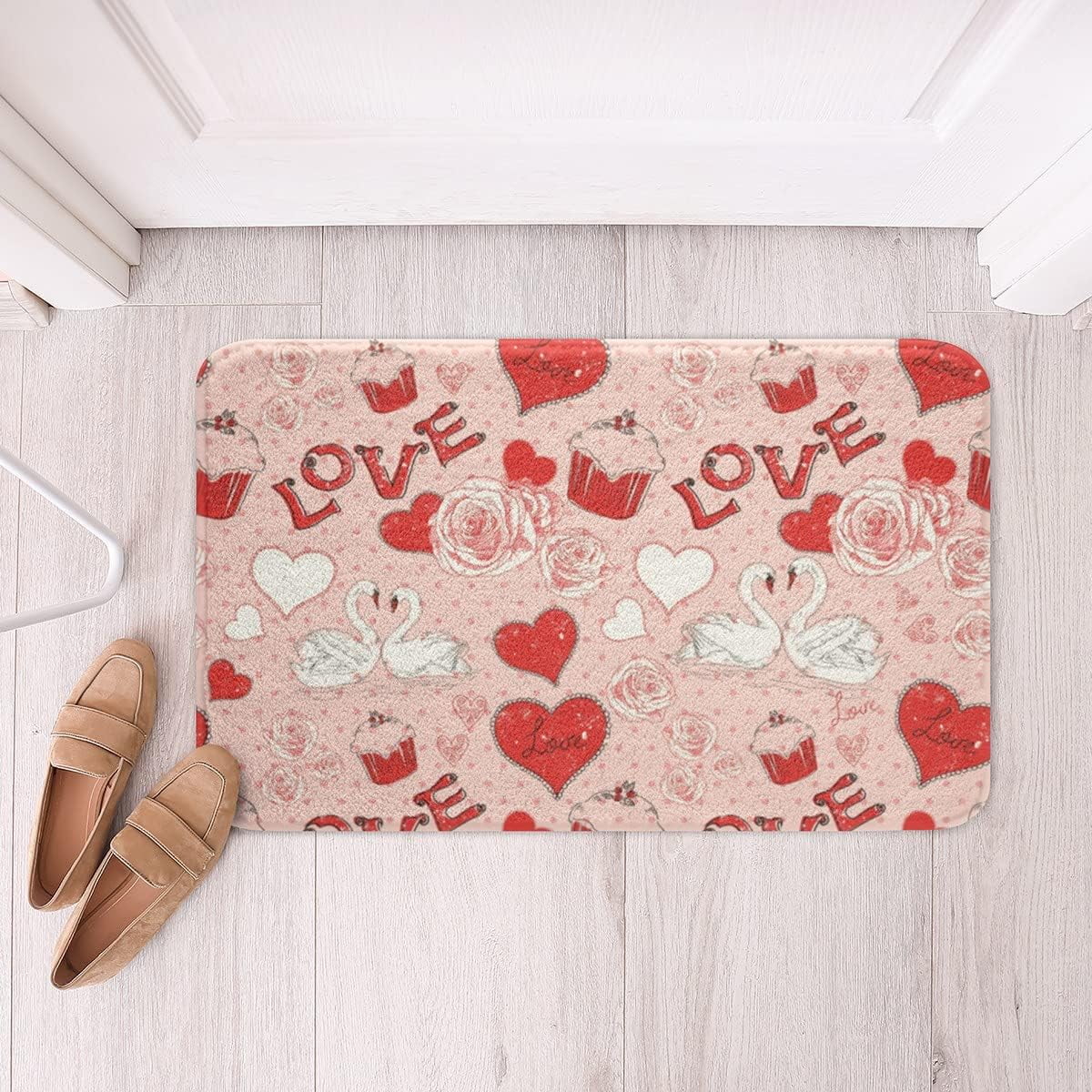 Love Themed Bathroom Rug Mat Fleece Red Heart Valentines Day Style Bath ...