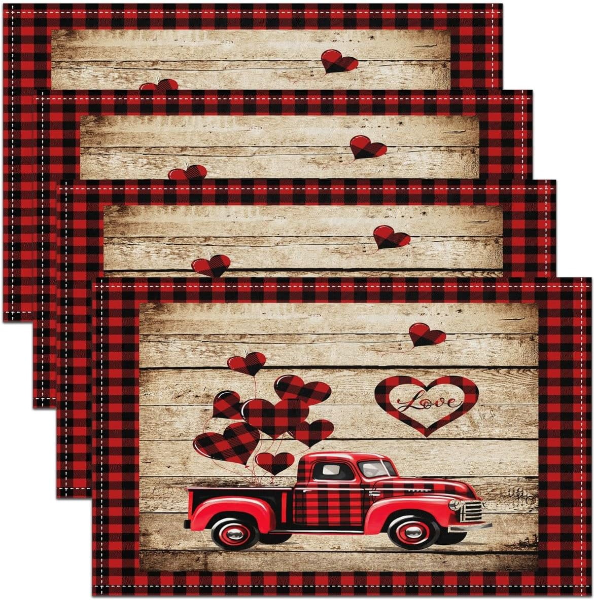 Love Themed Placemats Set of 4 12"x18" Kids Romantic Car Placemats for ...