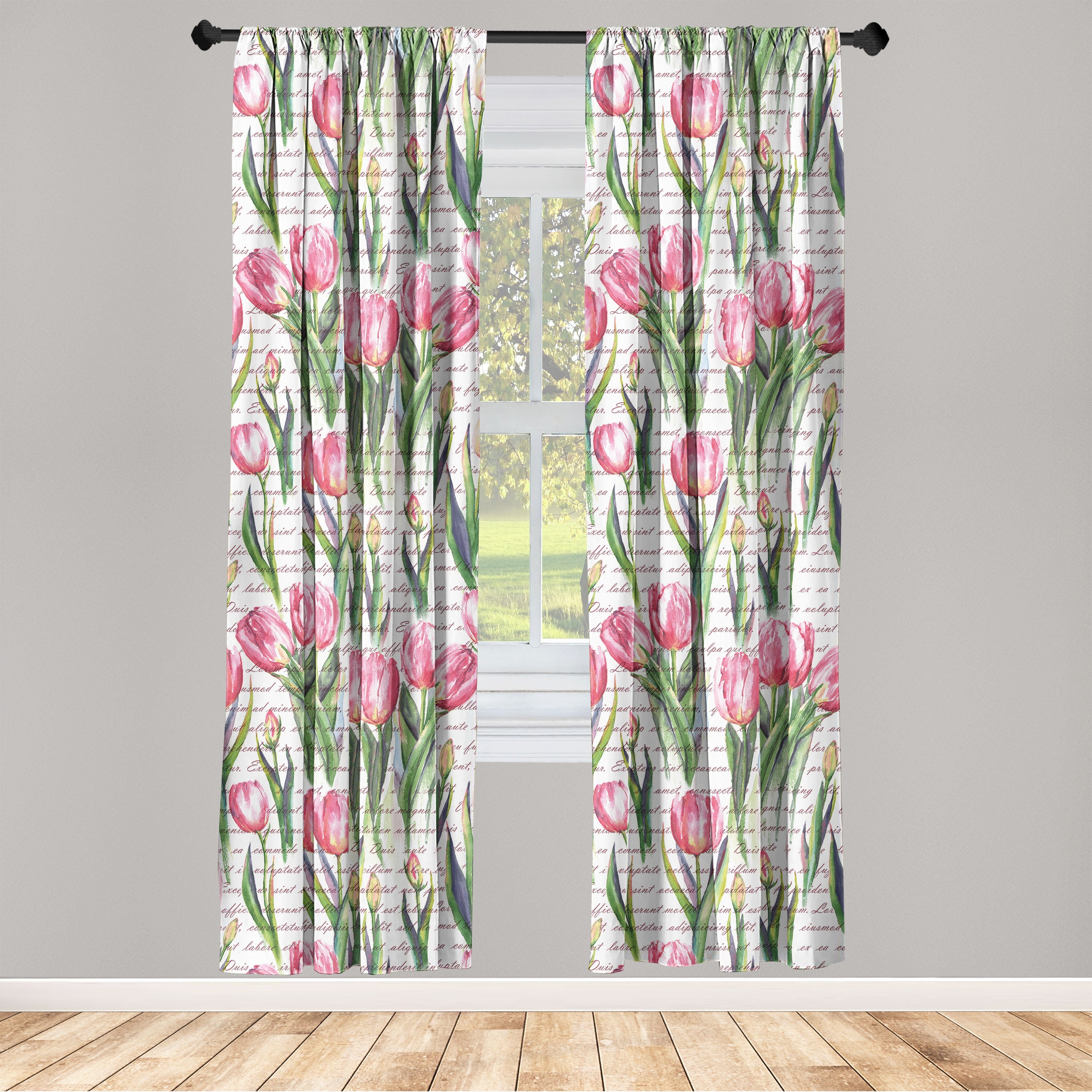 Love Themed Window Curtains, Romantic Vibes Blooming Tulip Flowers on ...