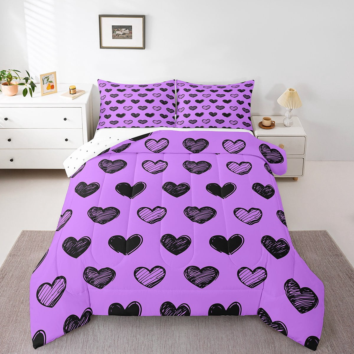 Love Toddler Comforter Set,Purple Romantic Bedding Set Women,Cute Love ...