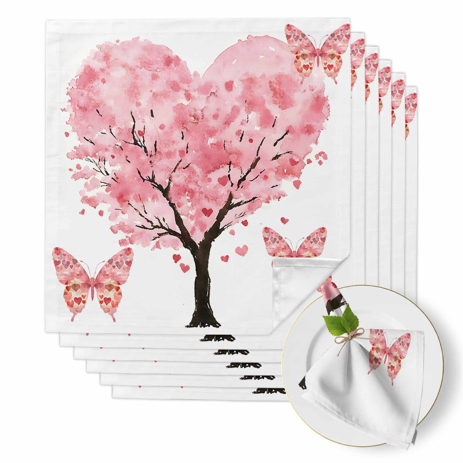 Love Tree Butterfly Cloth Napkins Set of 6 Valentine Romantic Soft ...
