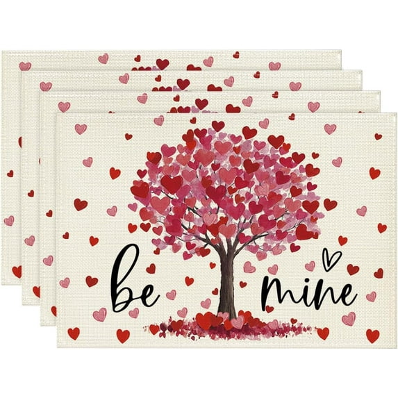 Love Tree Valentine Placemats Set of 4, 12x18 Inch Seasonal Anniversary ...