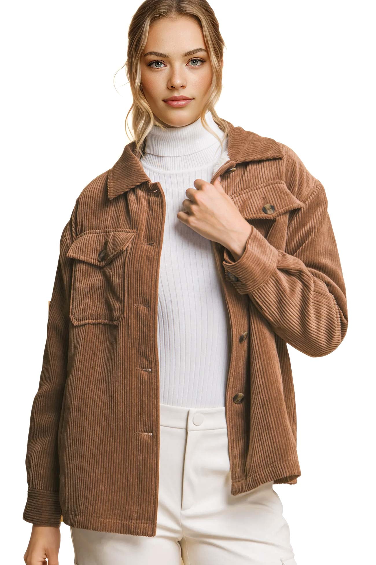 Love Tree Women's Cozy Soft Corduroy Sherpa Coat Shacket (Cocoa, Small ...