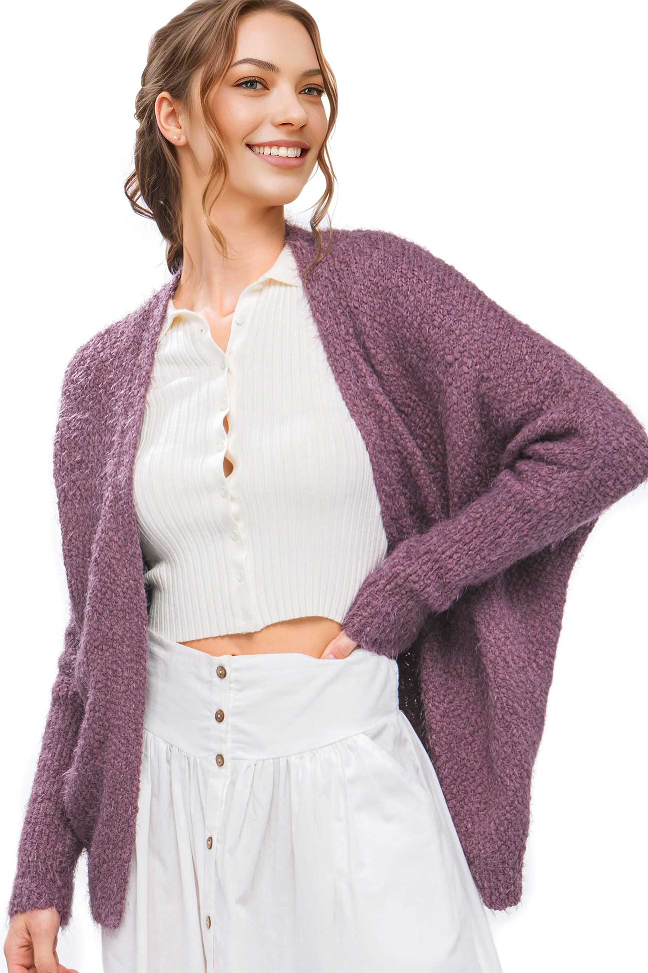 Love Tree Women's Cozy Soft Eyelash Cardigan (Lavender, Medium ...