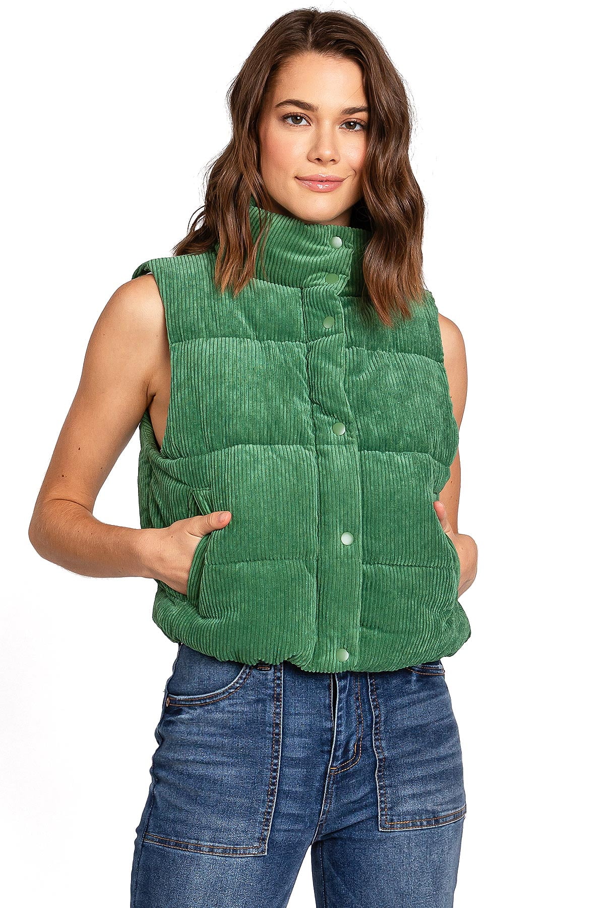 Love Tree Women's Juniors Soft Corduroy Puffer Vest (Green-Corduroy ...