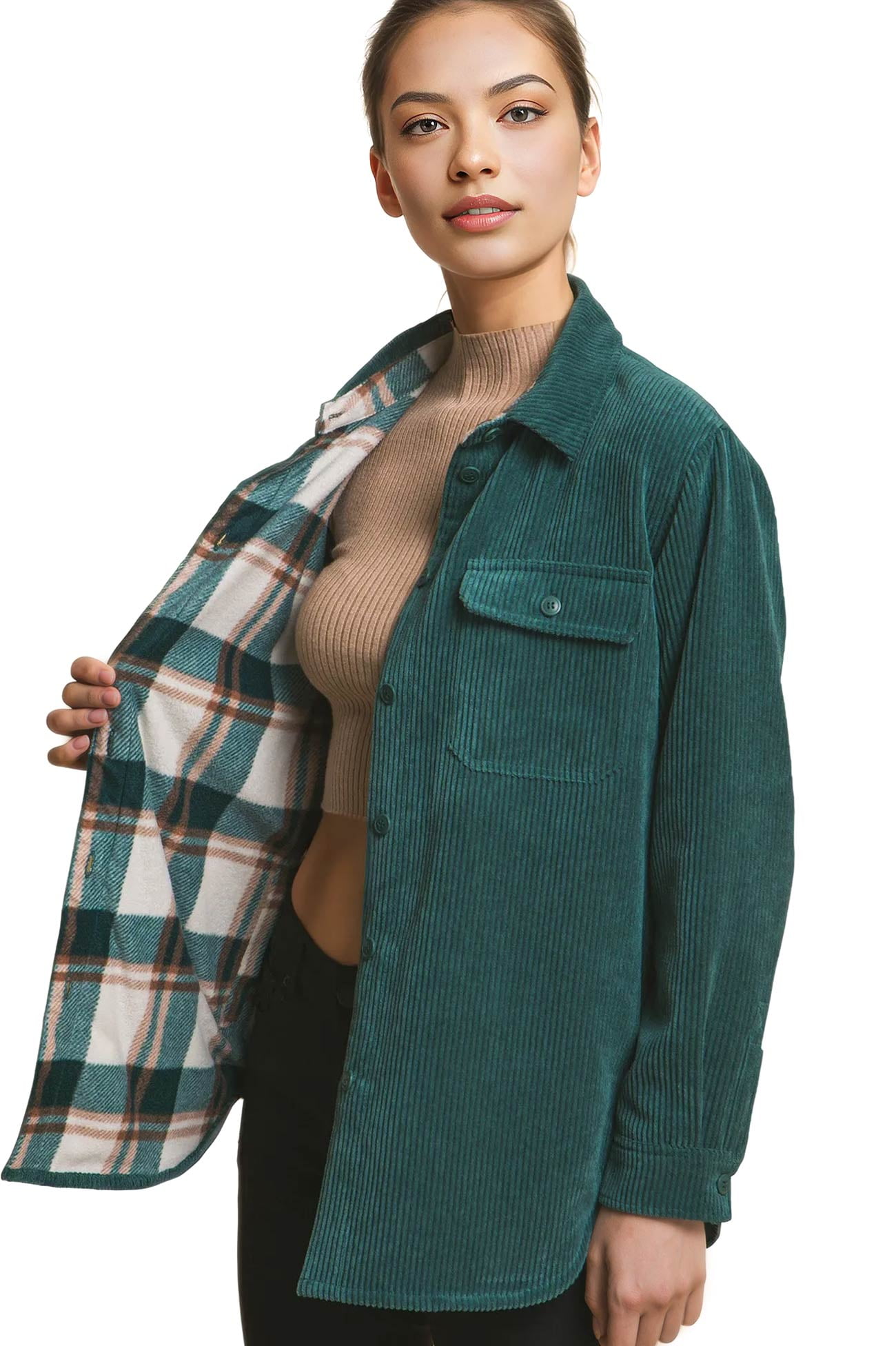 Love Tree Women's Reversible Corduroy Plaid Flannel Shacket (Hunter ...