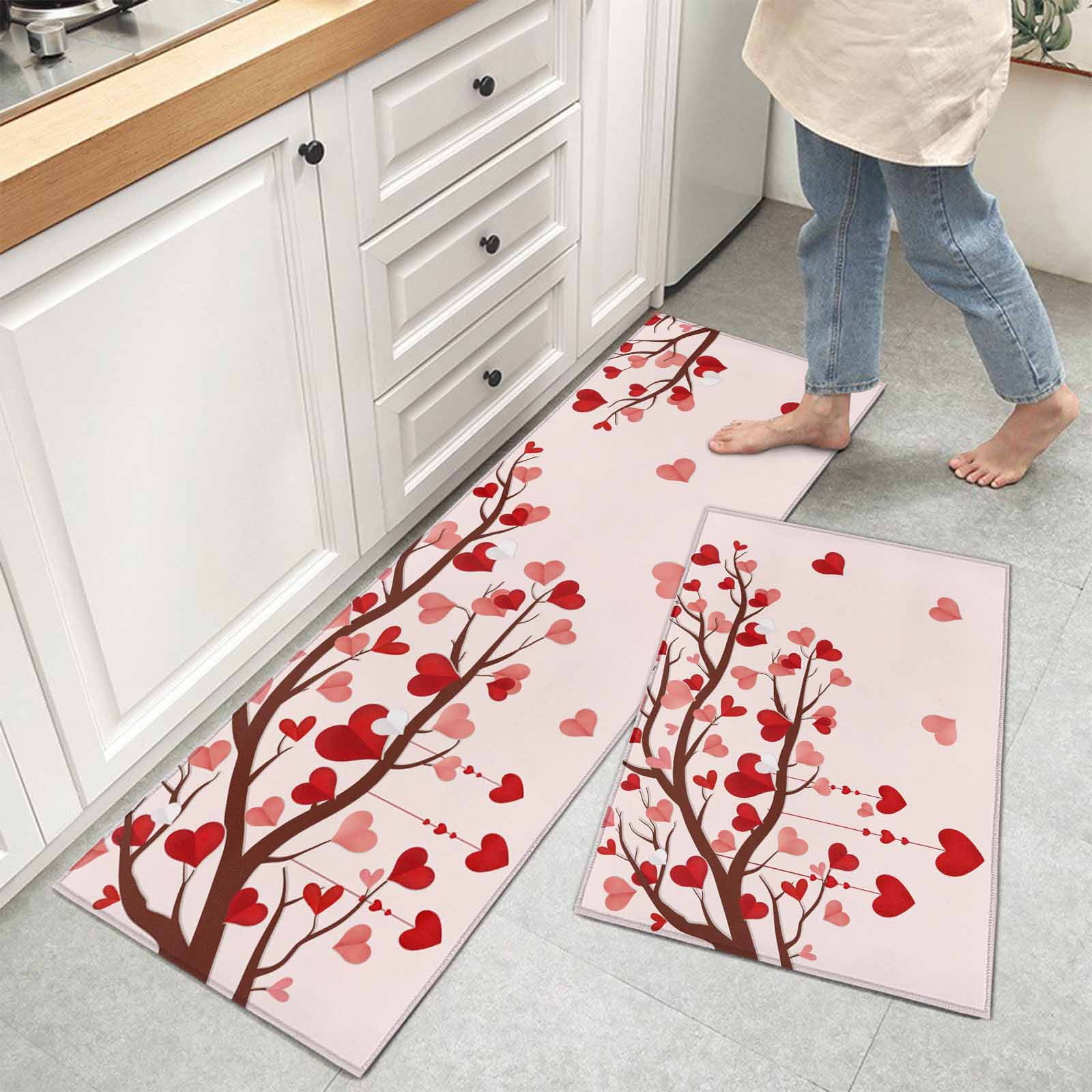Love Trees 2 Pieces Non-Slip Kitchen Mat Set Valentine's Day Love ...