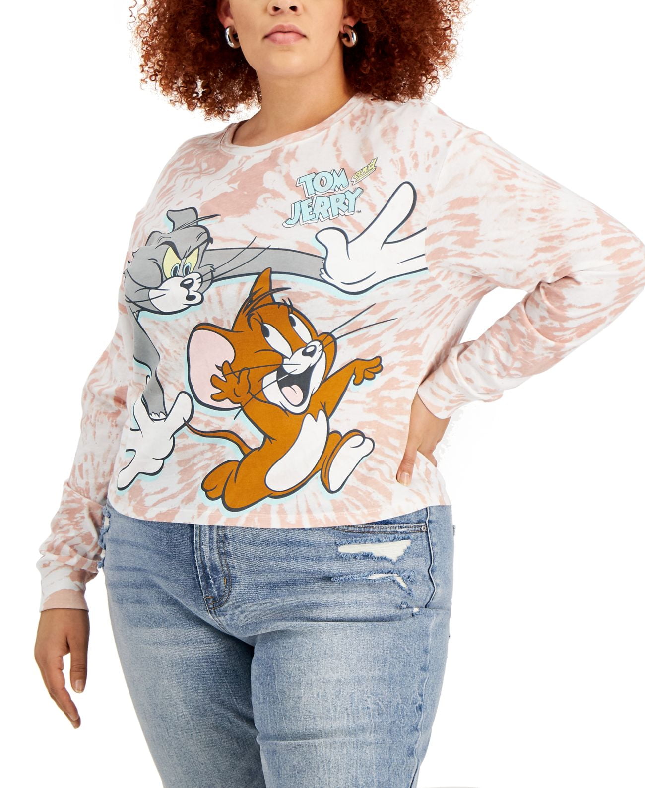 Love Tribe Womens Plus Size Tom and Jerry Graphic-Print Top,White/Rose ...