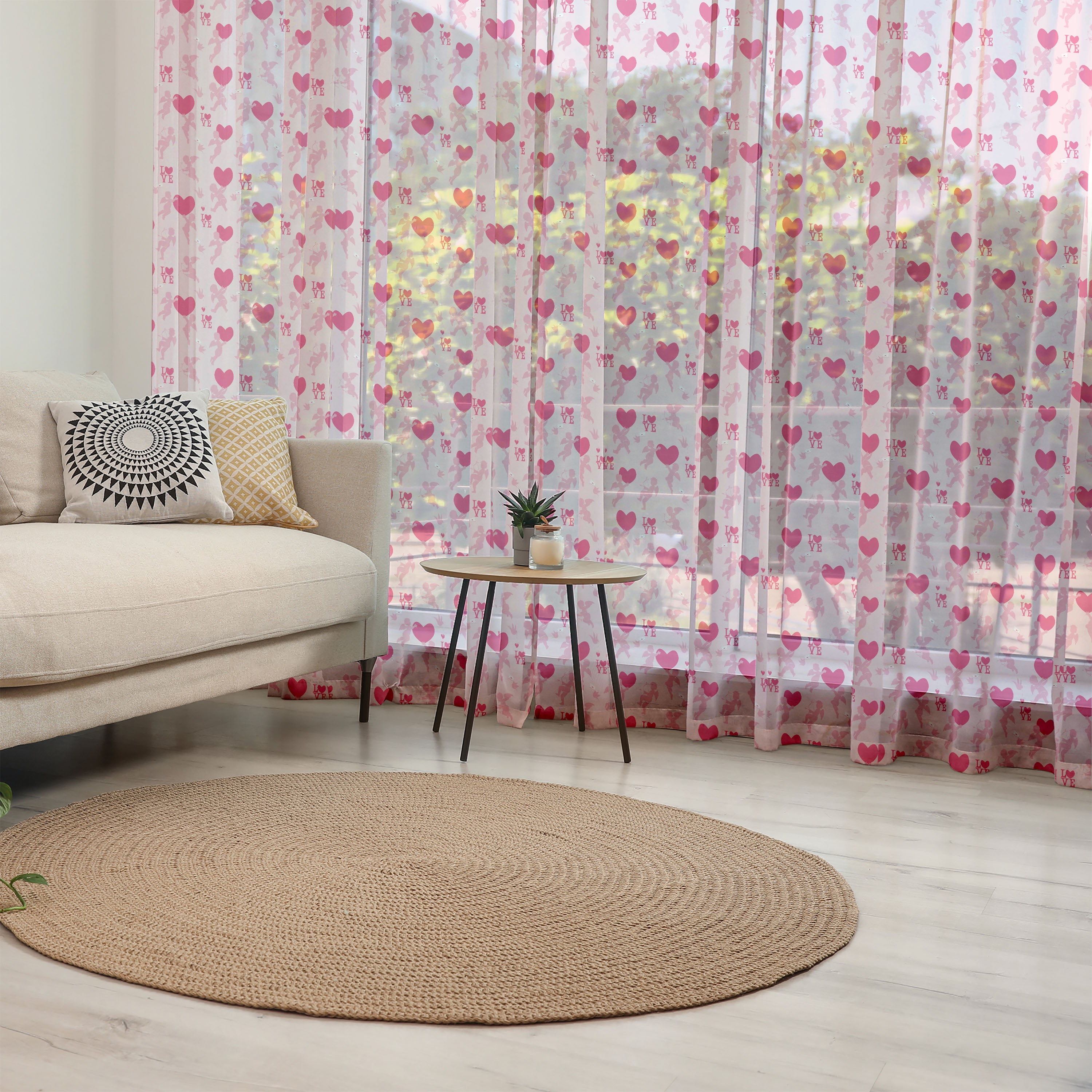Love Tulle Curtains with Rod Pocket, Pattern with Silhouettes of Angel ...