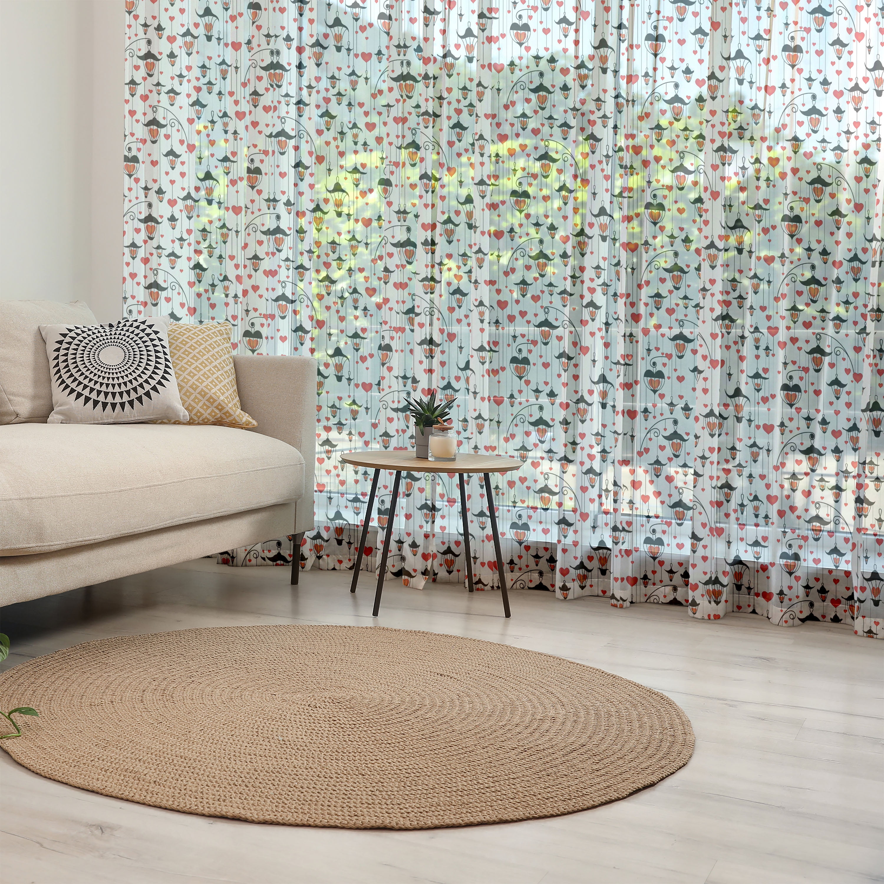 Love Tulle Curtains with Rod Pocket, Romance for Valentine's Day Hearts ...