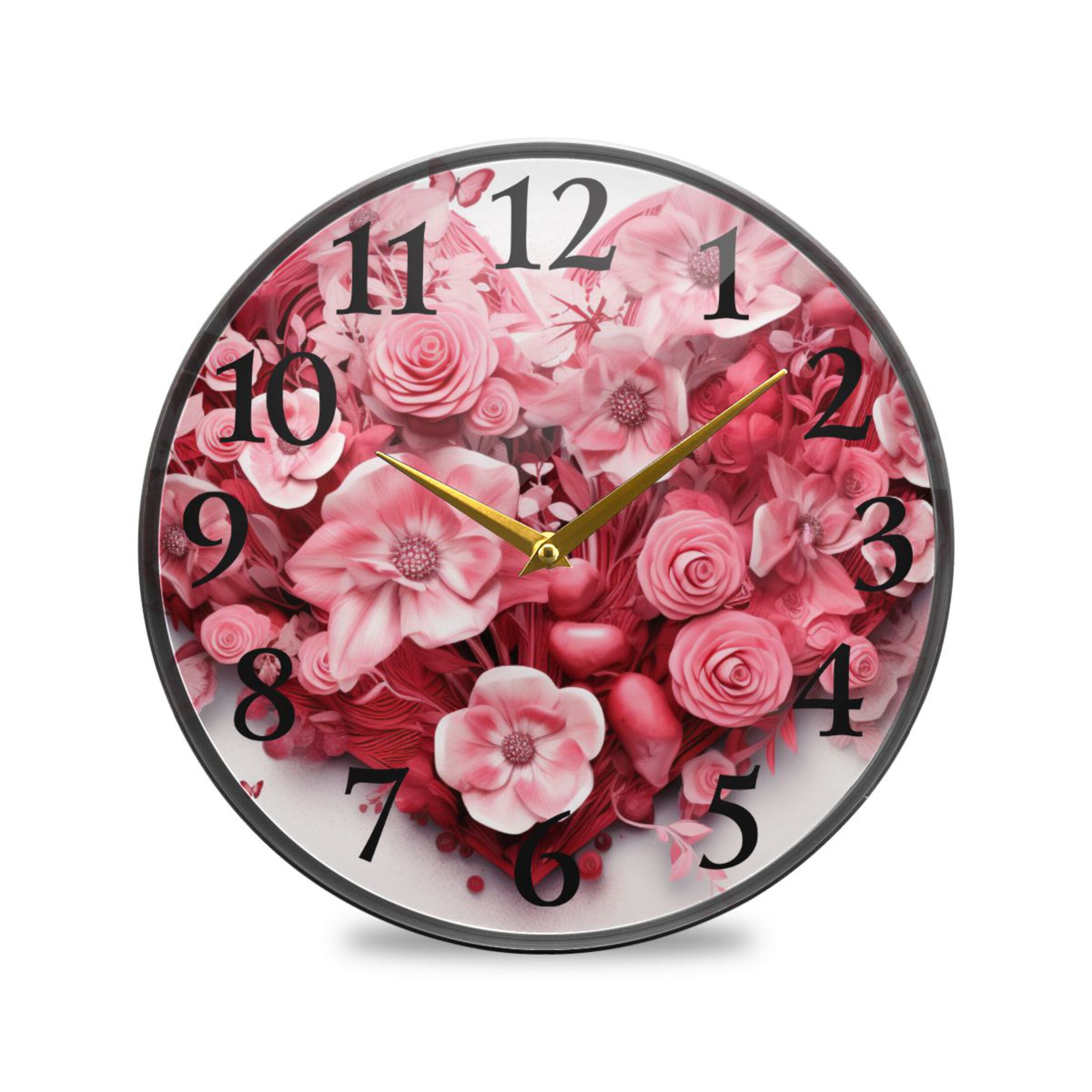 Love Valentine Floral Wall Clocks Battery Operated 9.5 Inch Round Clock ...