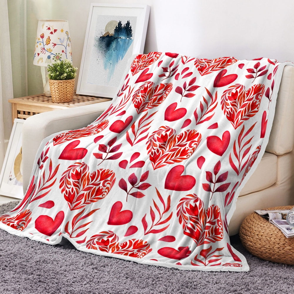 Love Valentine Throw Blanket, Boho Hearts Leaf Super Soft Light Weight ...