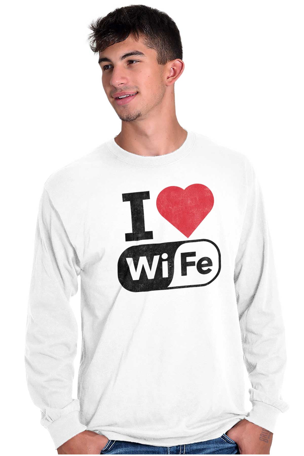 Love Wife Wi-Fi Funny Husband Married Men's Long Sleeve Tee T Shirt ...