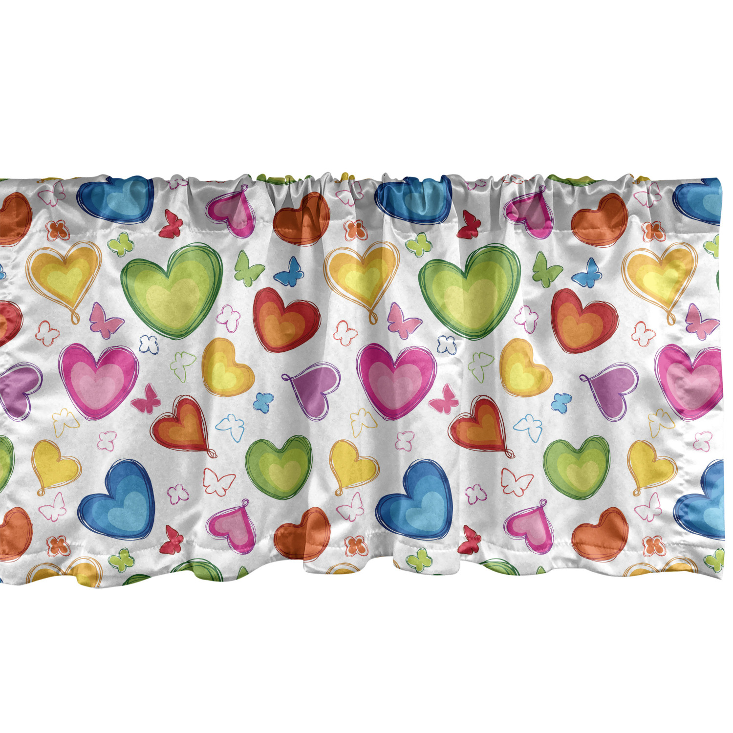Love Window Valance Pack of 2, Colorful Hearts and Butterflies ...