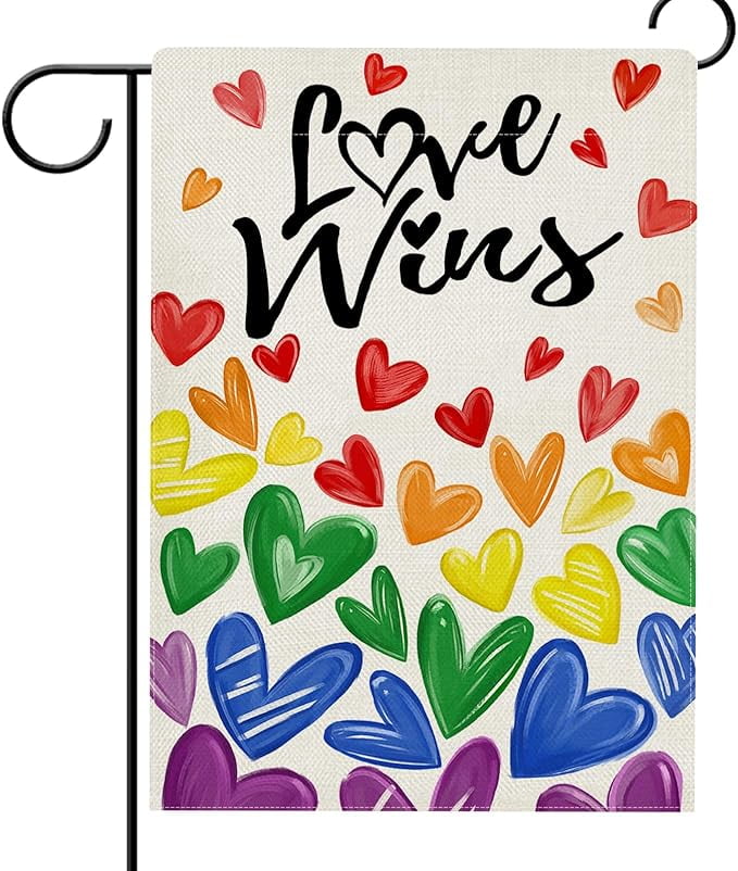 Love Wins Rainbow Heart Garden Flag Double Sided, LGBTQ Gay Lesbian ...