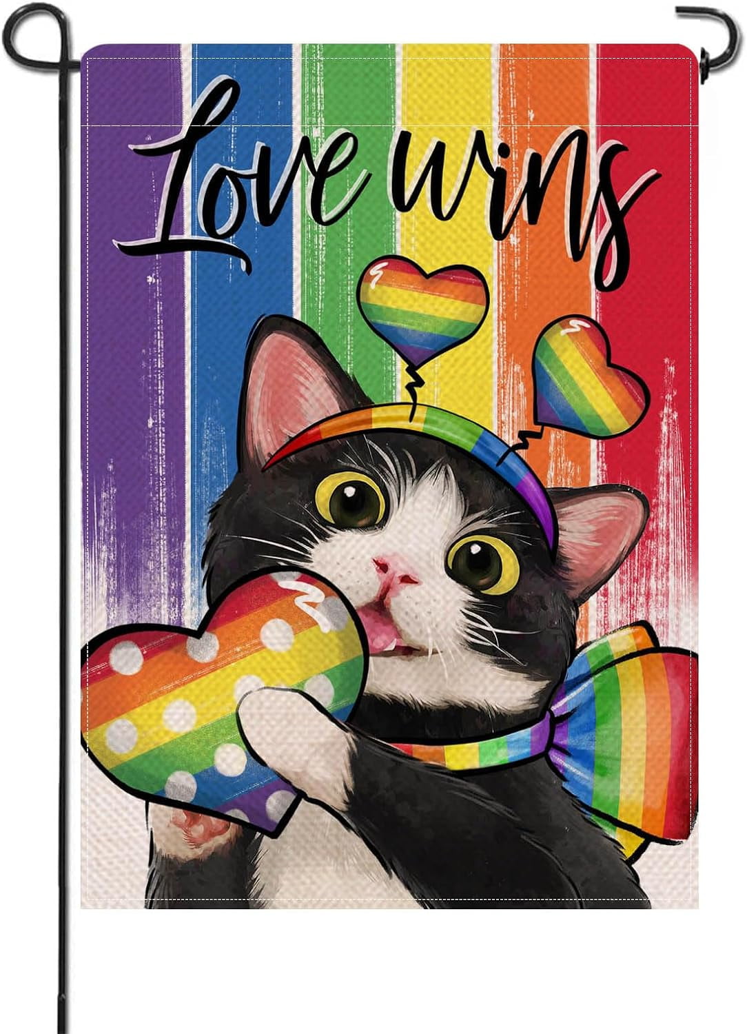 Love Wins Rainbow Tuxedo Cat Small Decorative Garden Flag, LGBTQ Gay ...