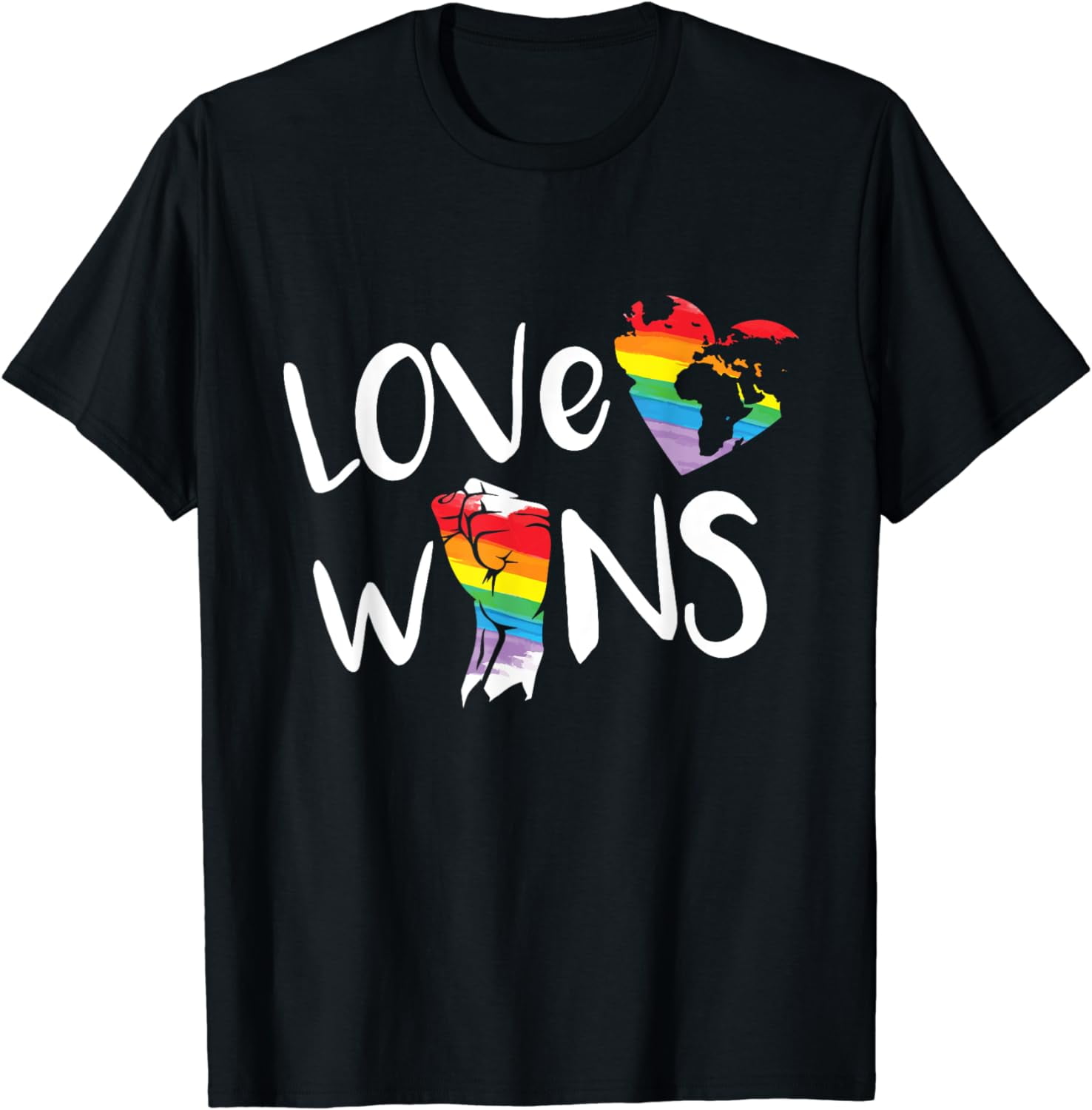 Love Wins Raised Fist - LGBT - LGBTQ Pride Awareness Rainbow T-Shirt ...