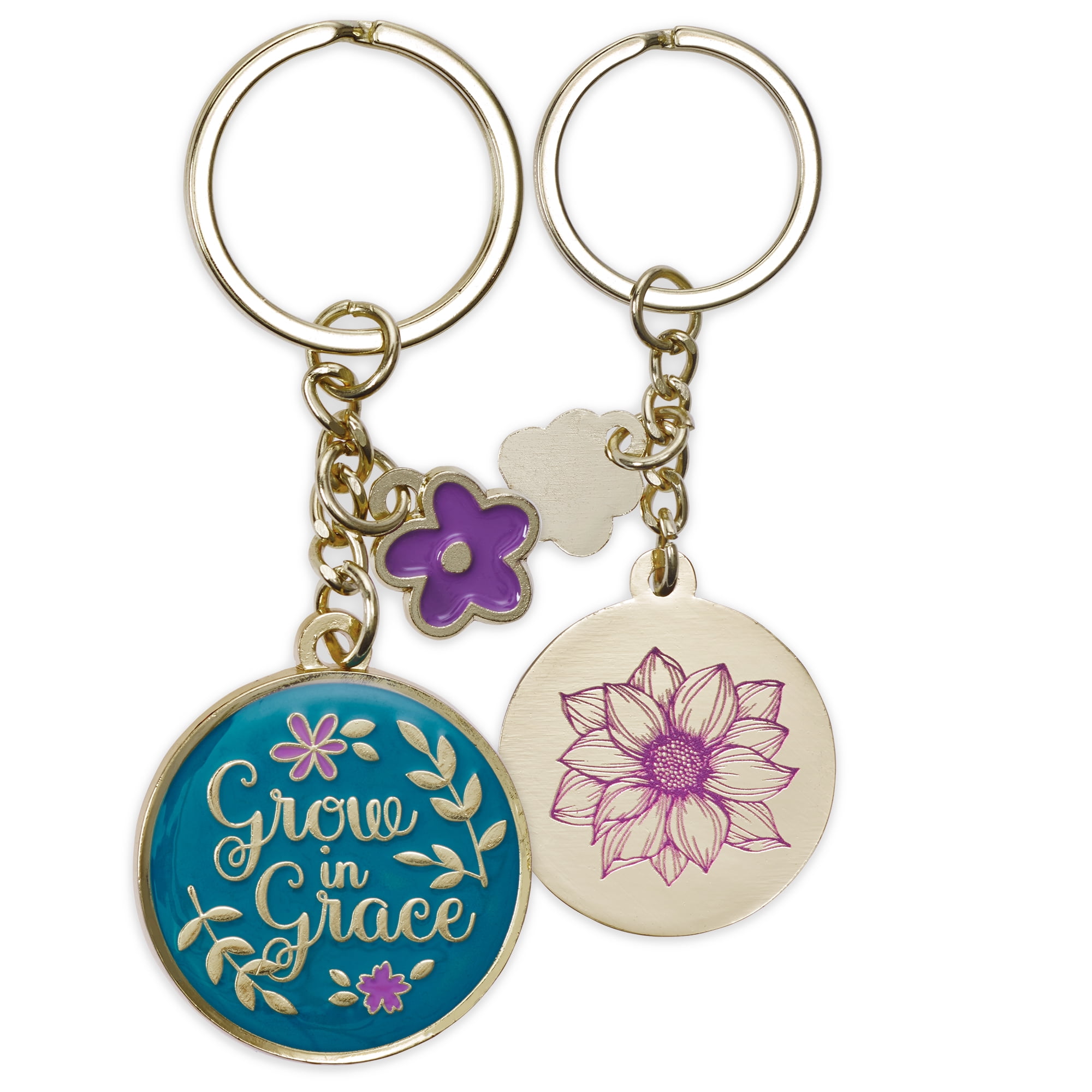 With Love Women's Keychain, Grow in Grace Teal w/Purple Flowers Charm ...