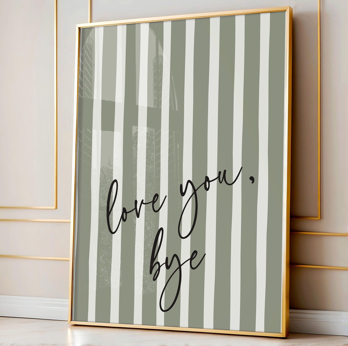 Love You, Bye Art Poster, Retro Sage Green Stripes Poster, Cool ...