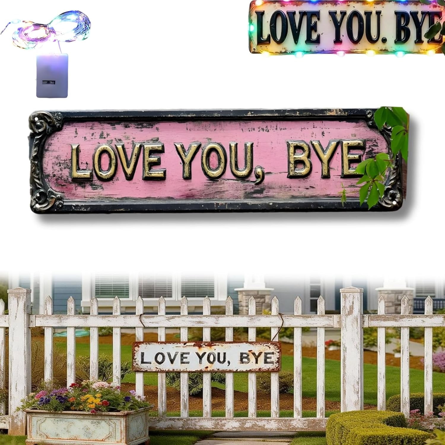 Love You Bye Vintage Floral Wall Plaque - Rustic Aluminum & Wood Wall ...