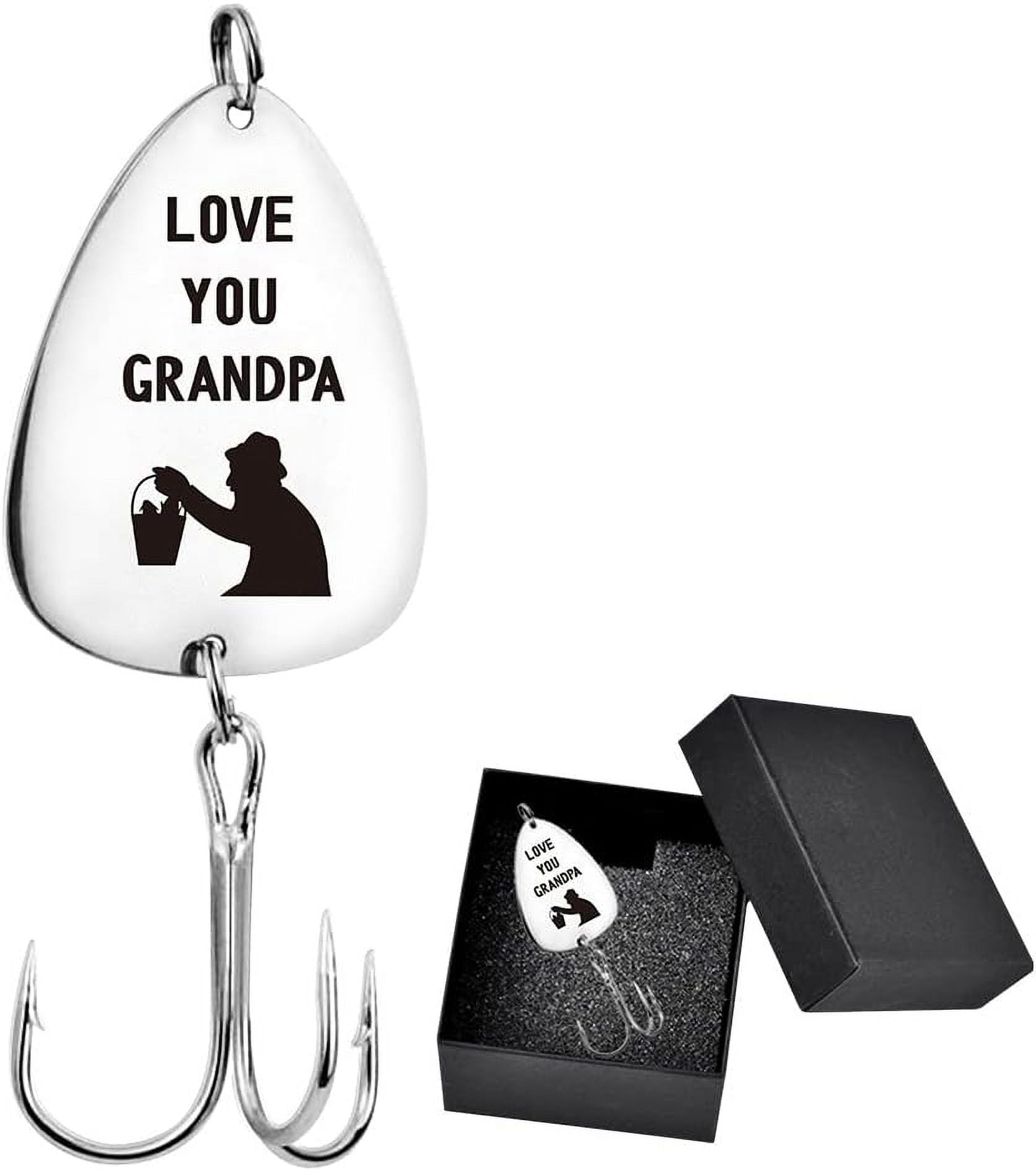 1Box Love You Grandpa Engraved Fishing Hook with Gift Box Metal Treble ...