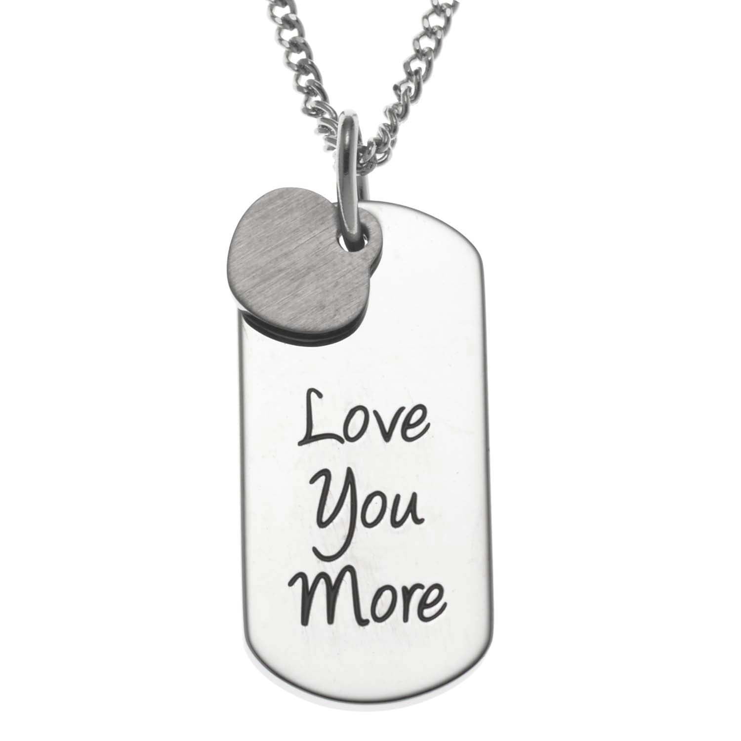Love You More Engraved Mini Dog Tag Pendant Necklace in Steel or Gold ...