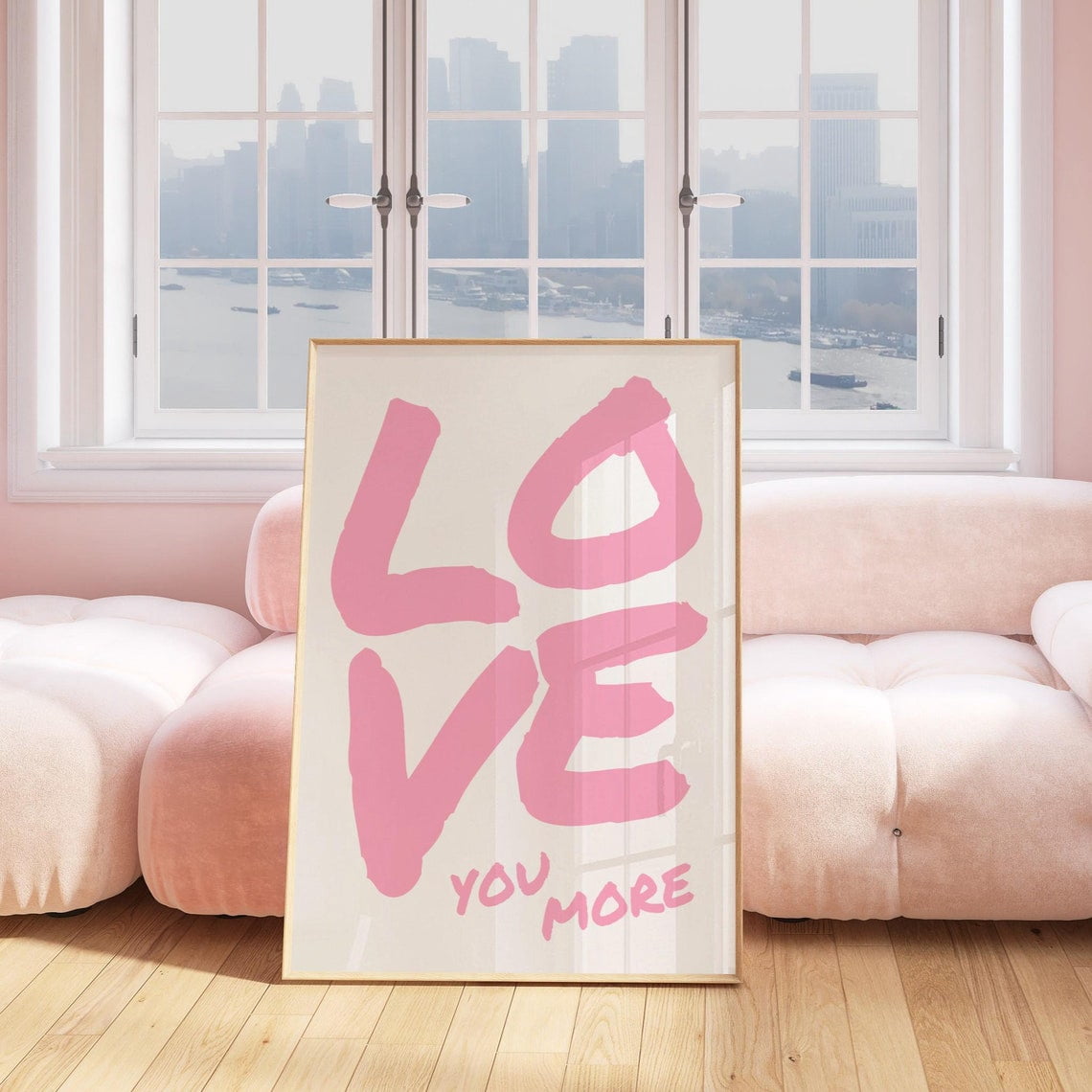 Love You More Pink Romantic Trendy Aesthetic Wall Art Valentine Couple ...